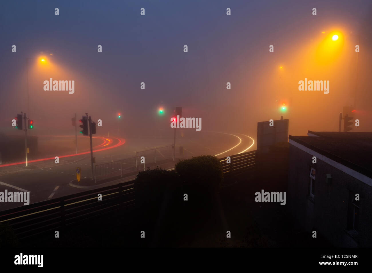 Red traffic light in fog hi-res stock photography and images - Alamy