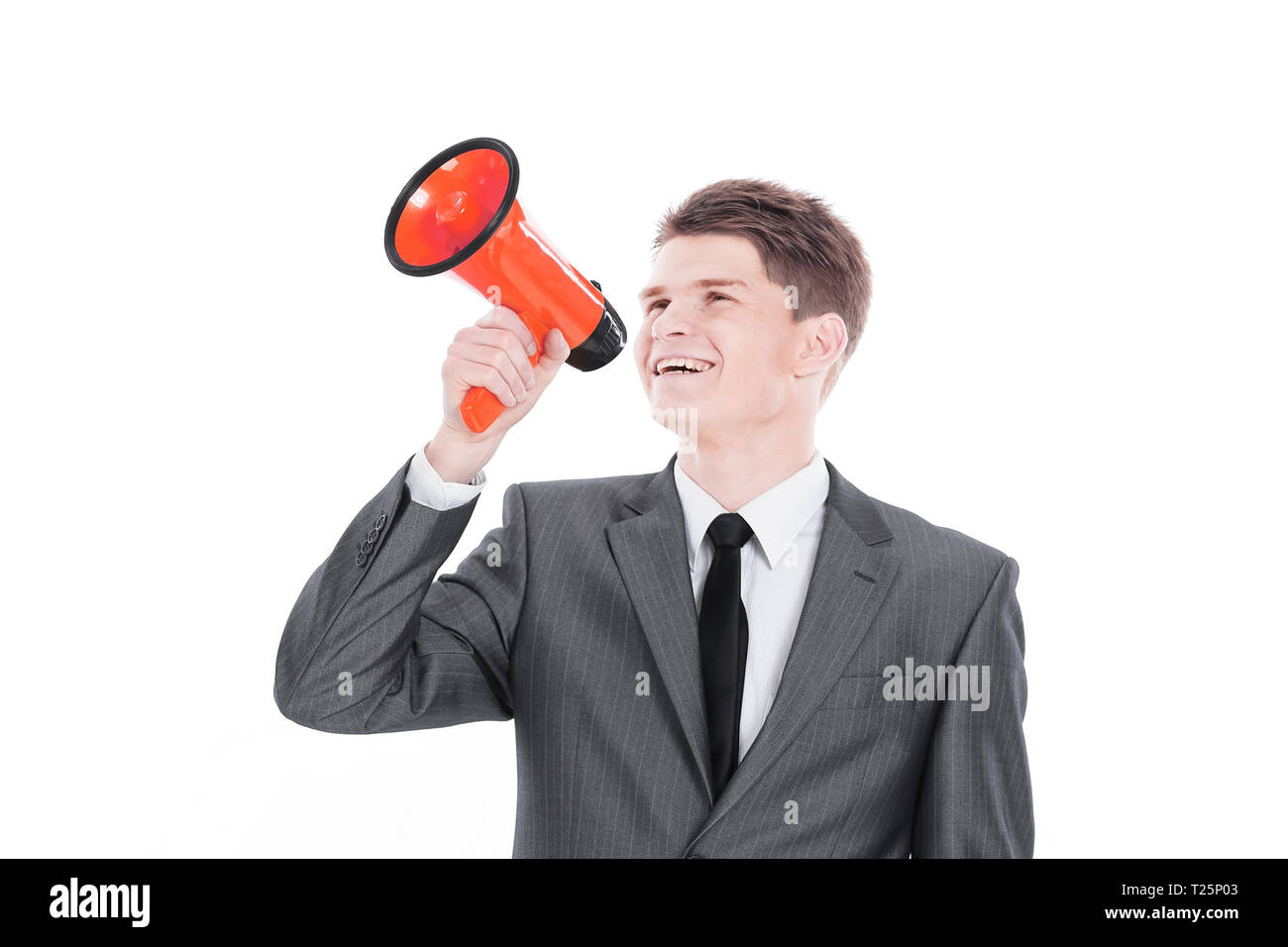 Young businessman loud noise megaphone hi-res stock photography and ...