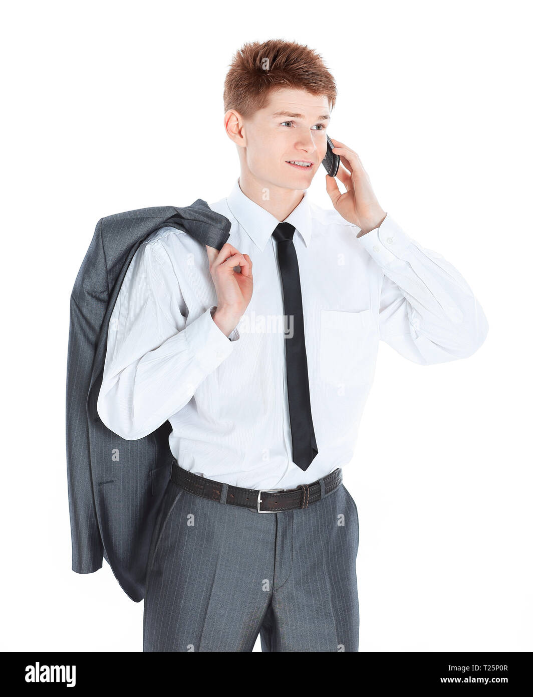 closeup.Manager talking on his mobile phone. isolated on white Stock ...