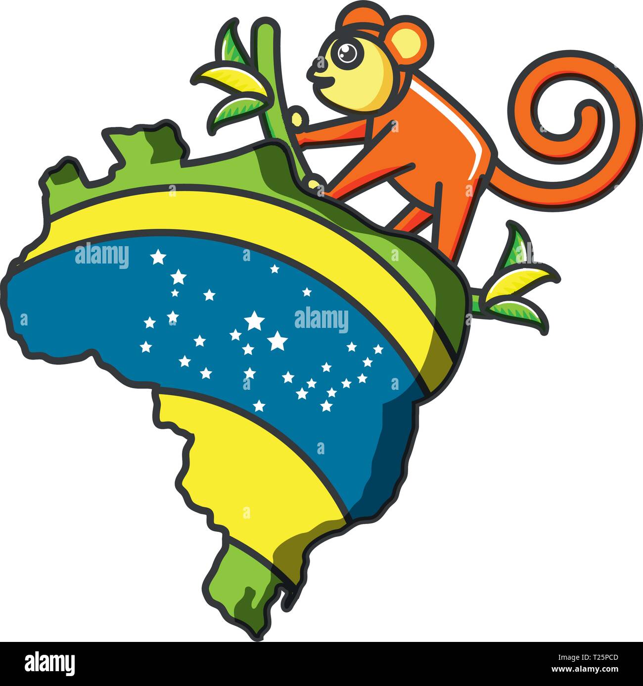 map of brazil with monkey animal vector illustration design Stock ...