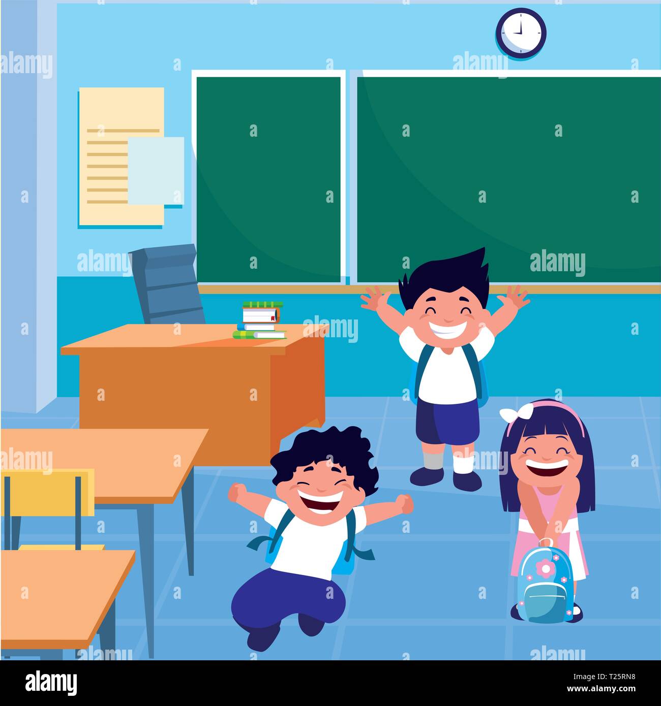 happy little school kids in the classroom vector illustration design ...
