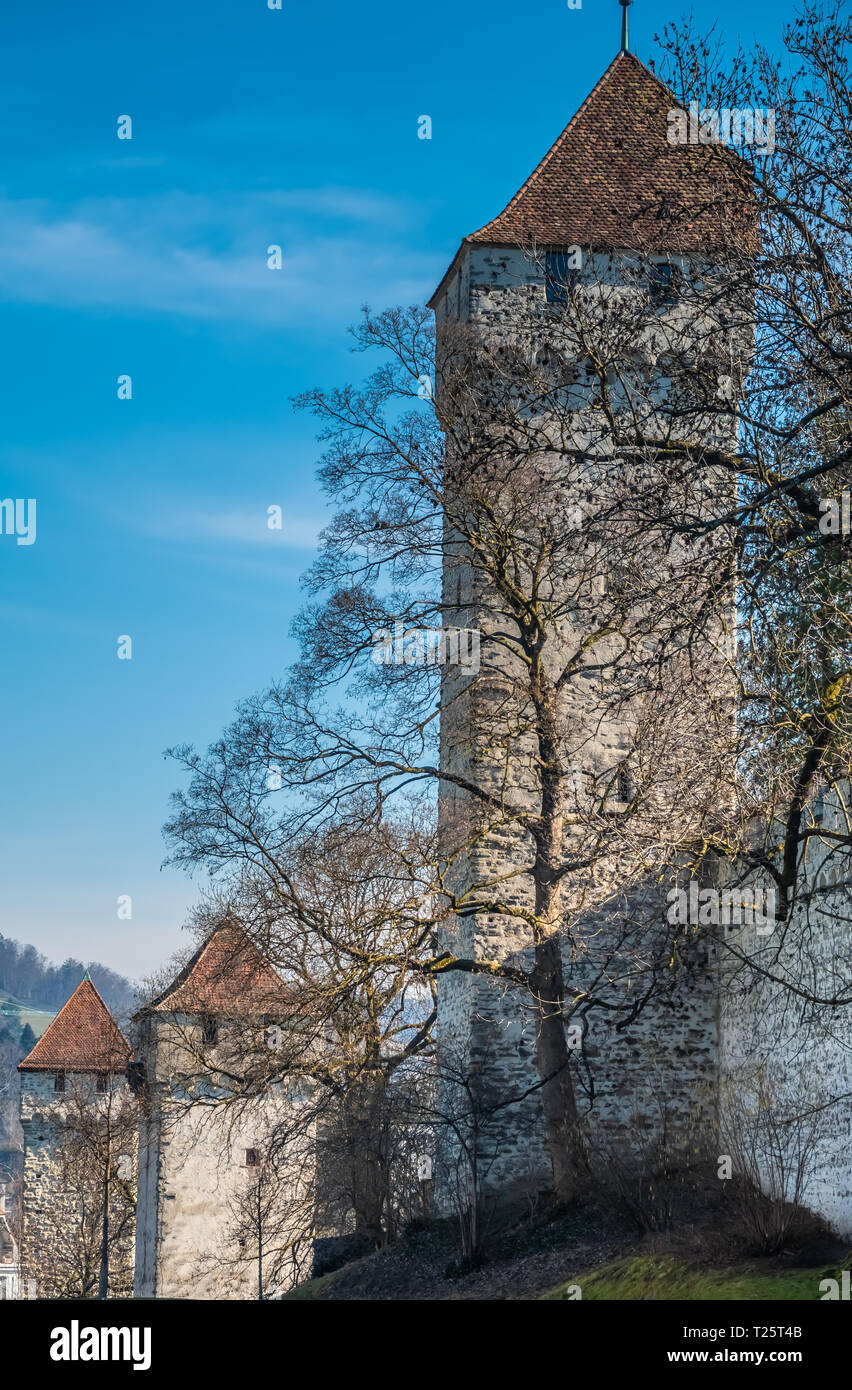 The Musegg wall (Mussegmauer) with its nine towers is part of the 14th ...