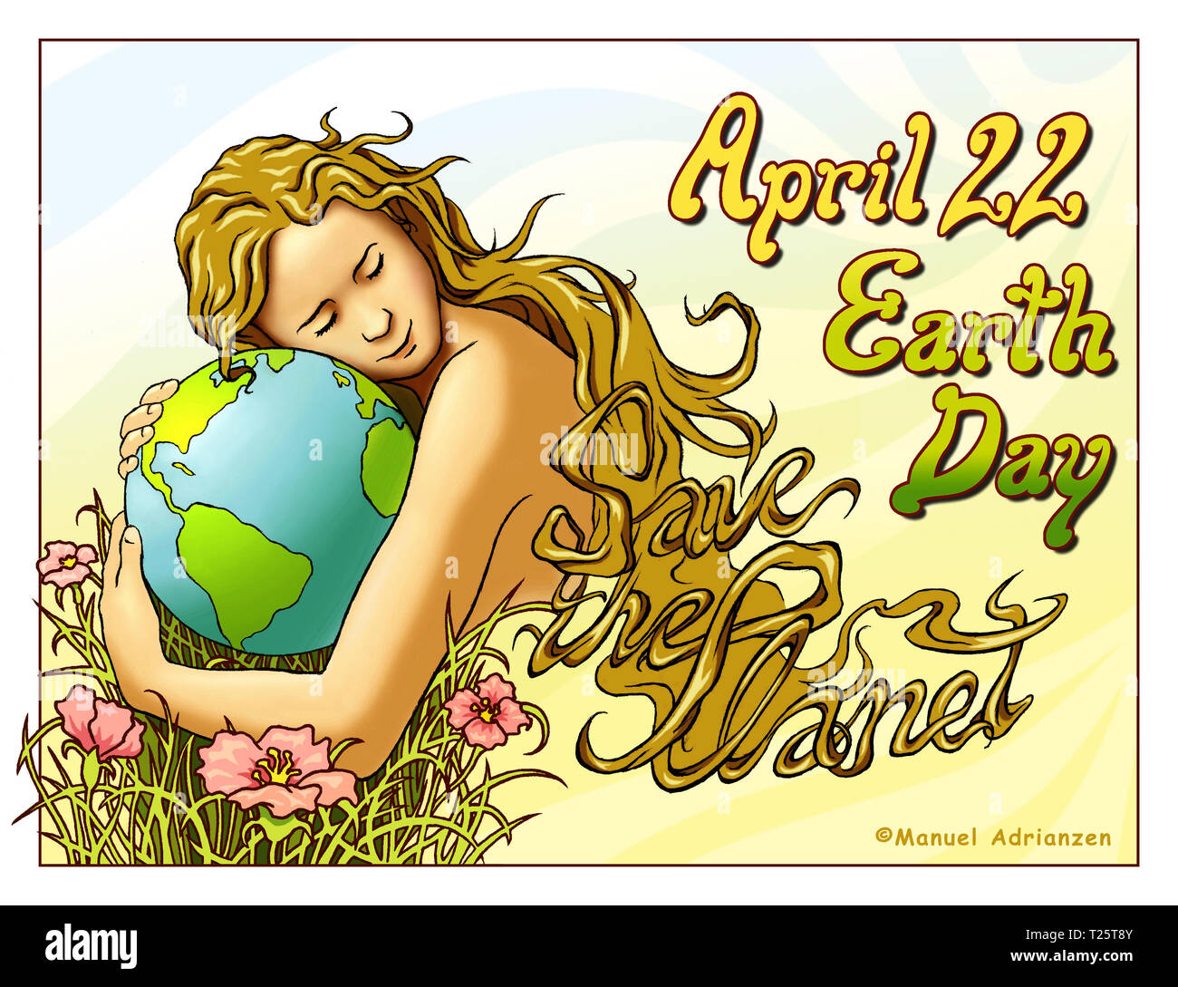 Earth Day (woman embracing Planet Earth Stock Photo - Alamy