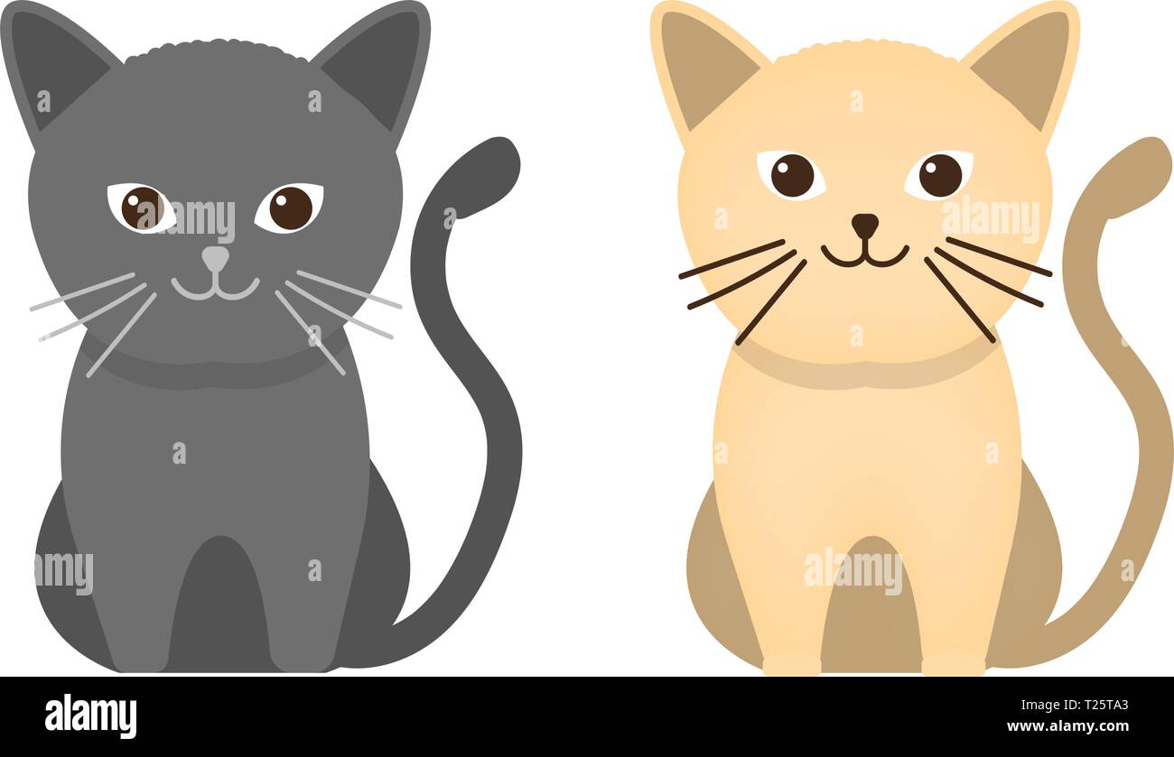 Two cute cats in flat style, happy pets vector illustration Stock ...