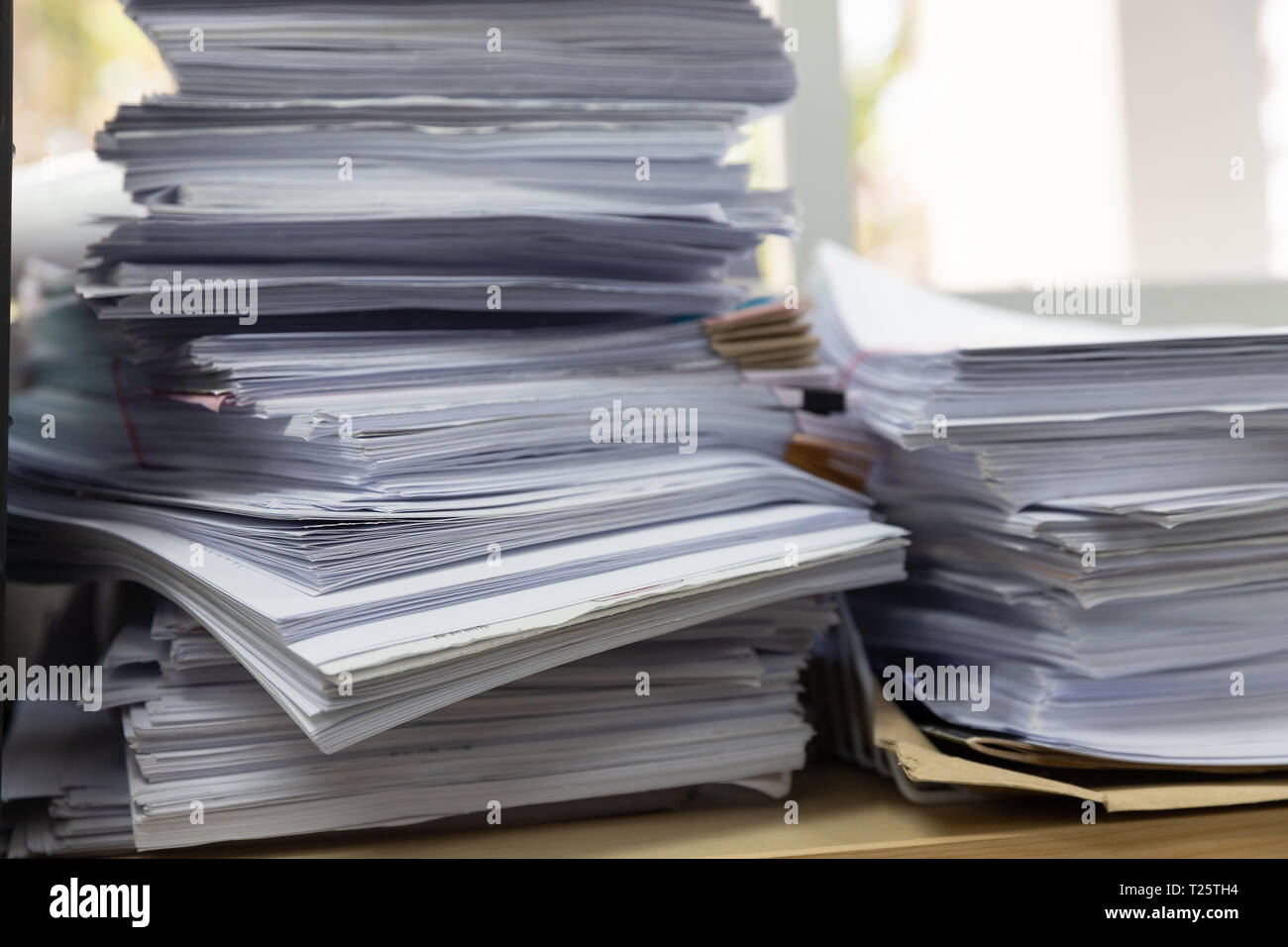 Business and finance concept of office working, Pile of unfinished ...