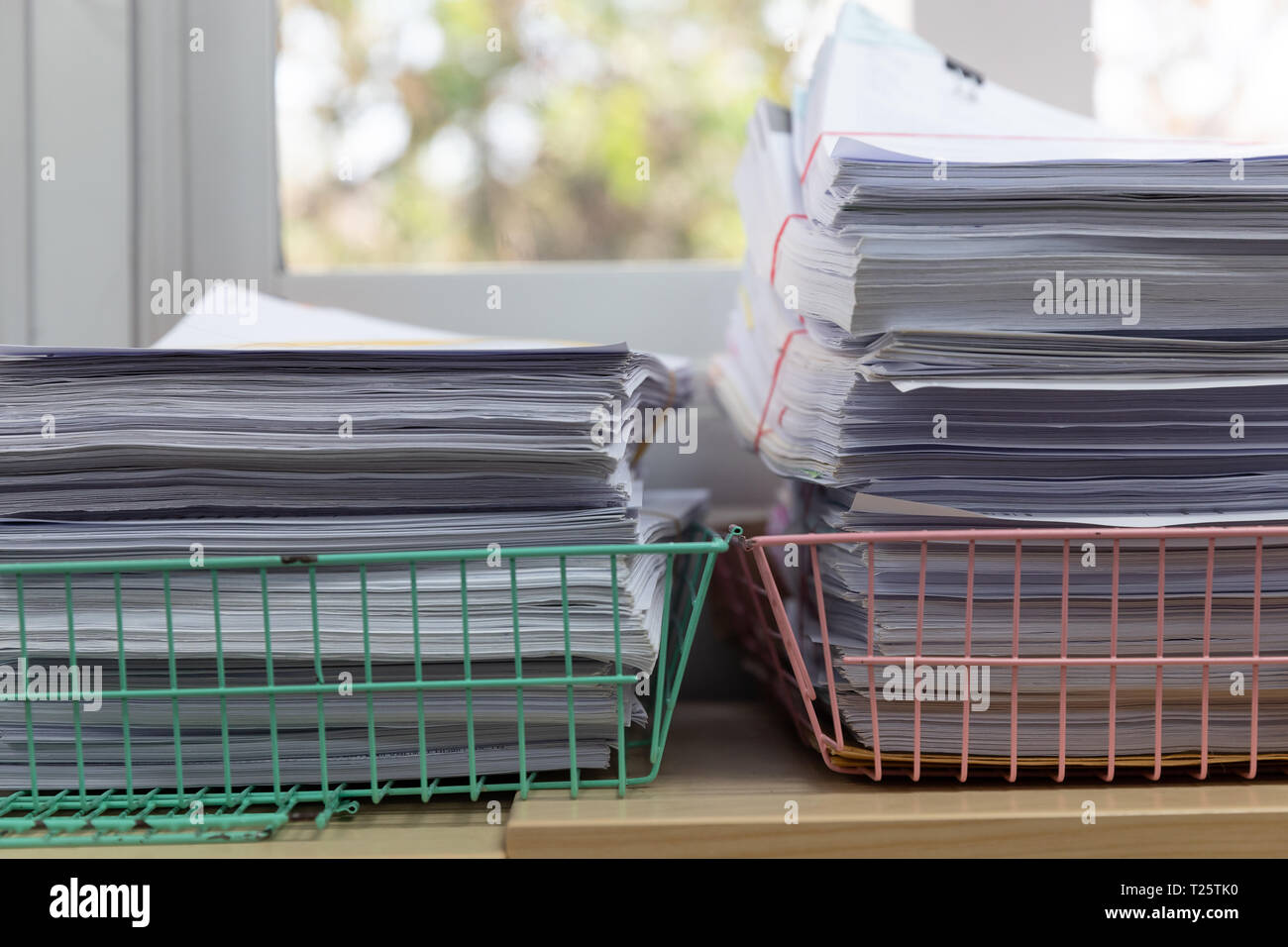 Business and finance concept of office working, Pile of unfinished ...