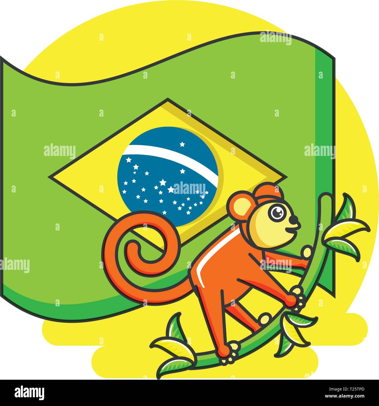 flag of brazil with monkey animal vector illustration design Stock ...