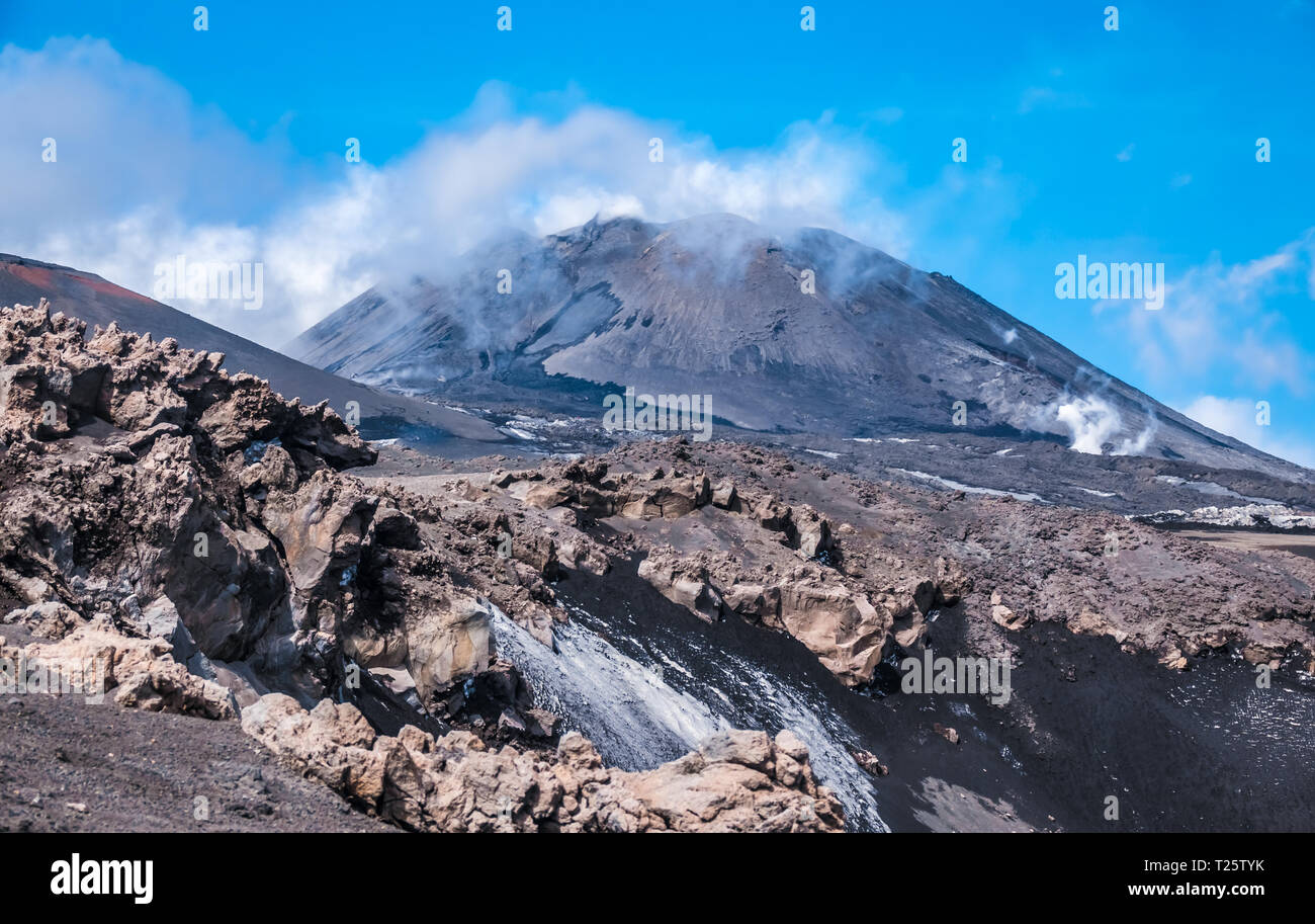 Mount Etna, an active stratovolcano on the east coast of Sicily, Italy ...