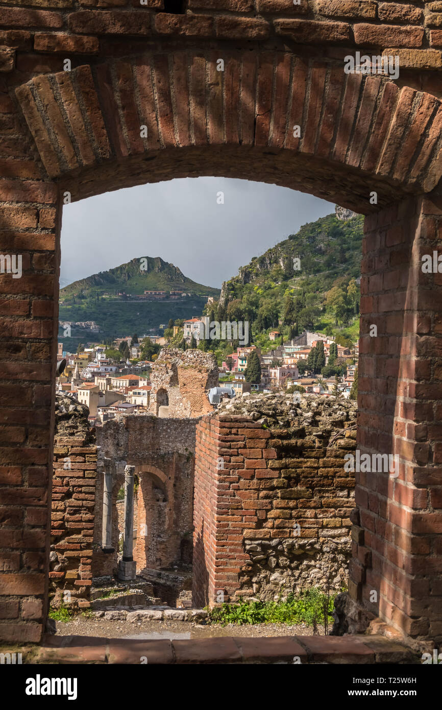 Ruins of Ancient Greek Theater of Taormina (Tauromenion in Greek ...