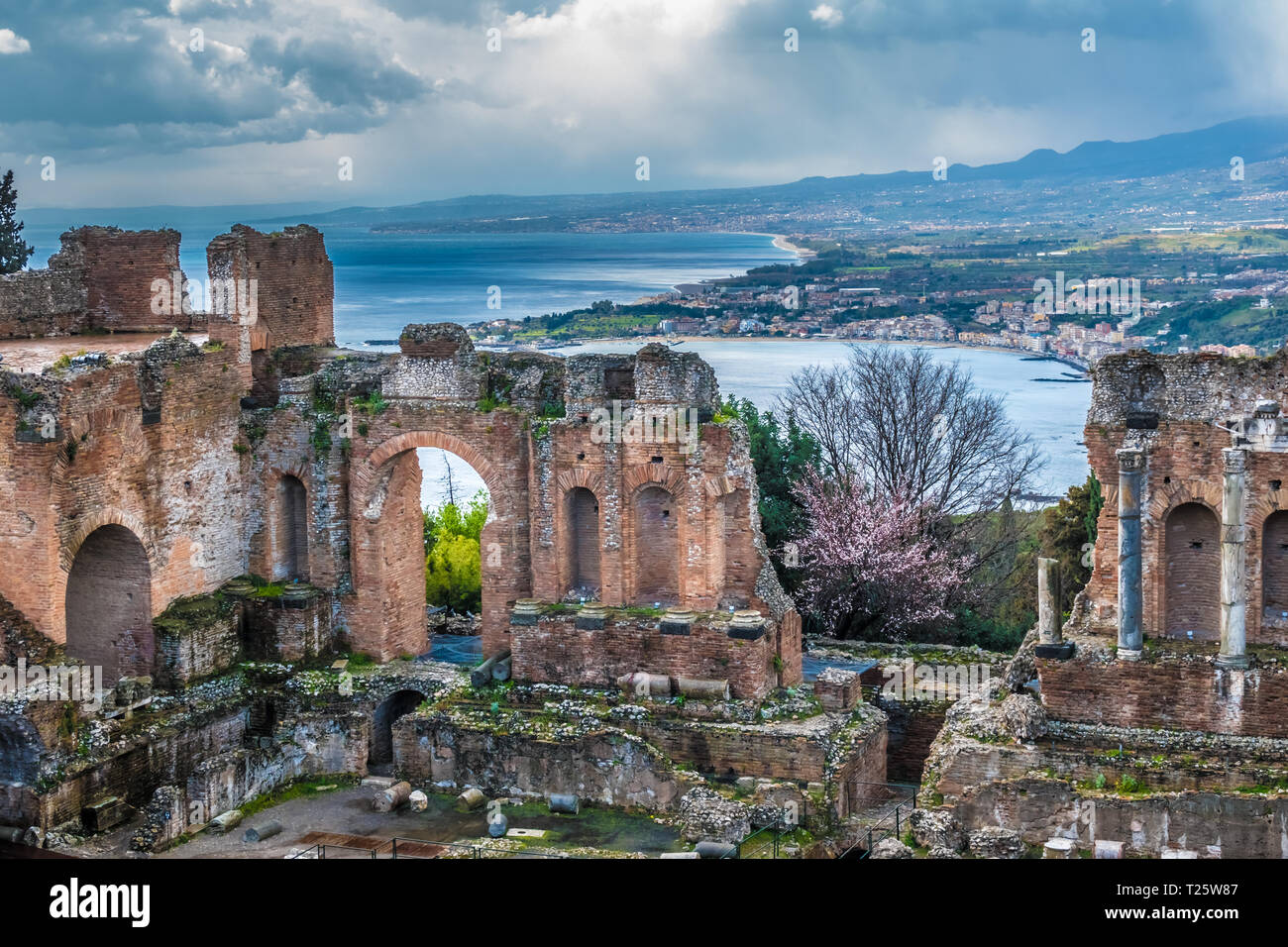 Ruins of Ancient Greek Theater of Taormina (Tauromenion in Greek ...