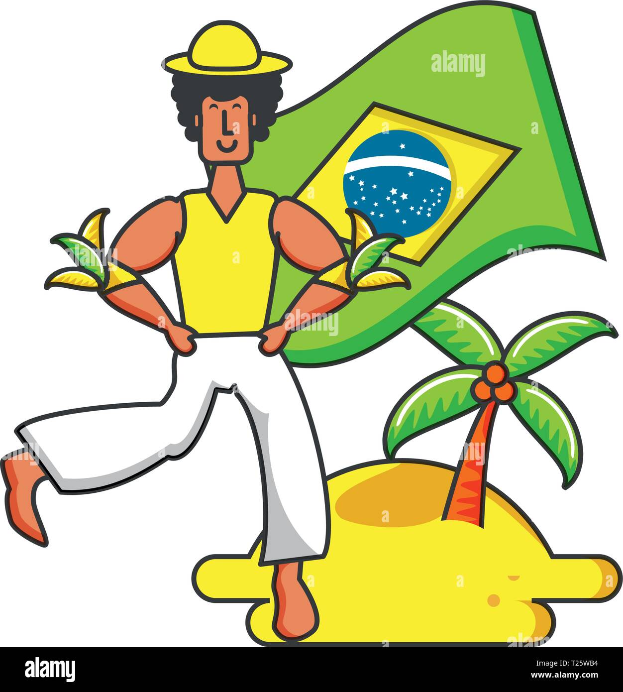 man with flag brazilian in beach vector illustration design Stock ...