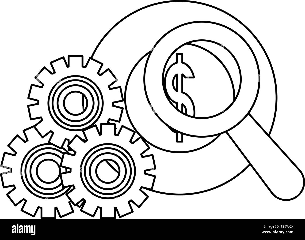 coin money magnifier gears bank vector illustration Stock Vector Image ...