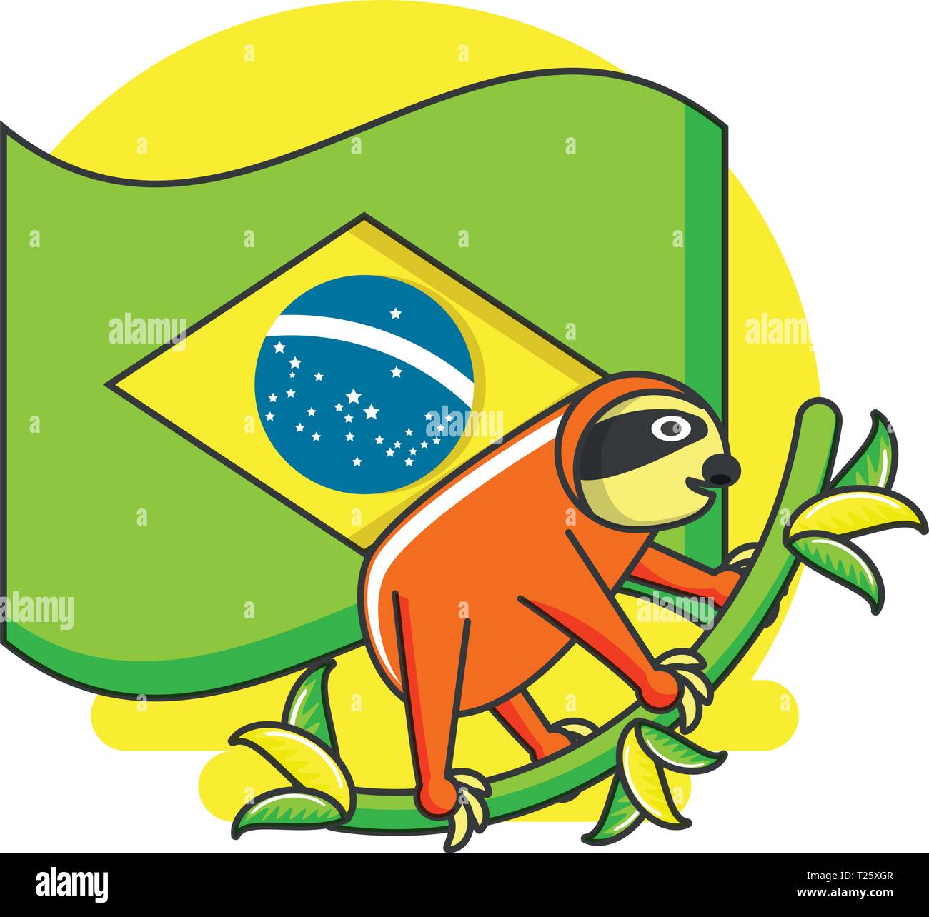 flag of brazil with sloth animal vector illustration design Stock ...