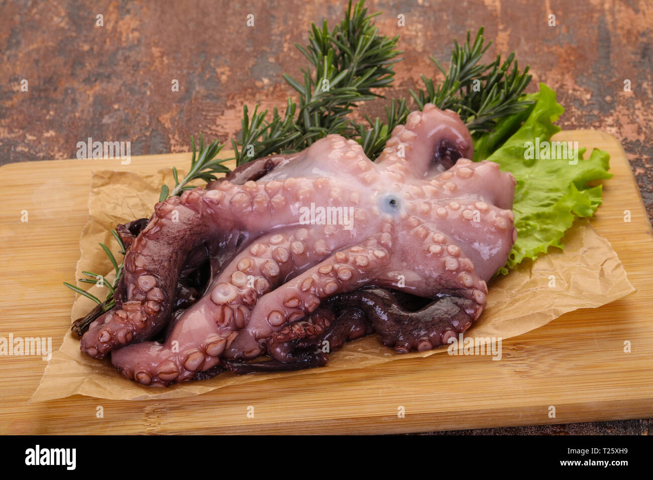 Raw octopus ready for cooking with rosemary Stock Photo - Alamy