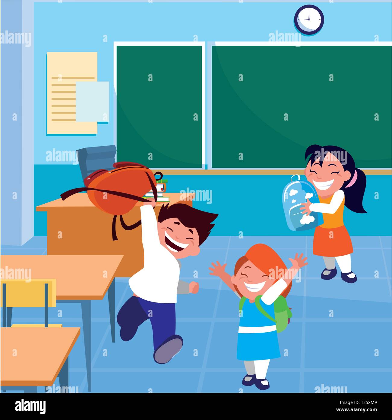 happy little school kids in the classroom vector illustration design ...