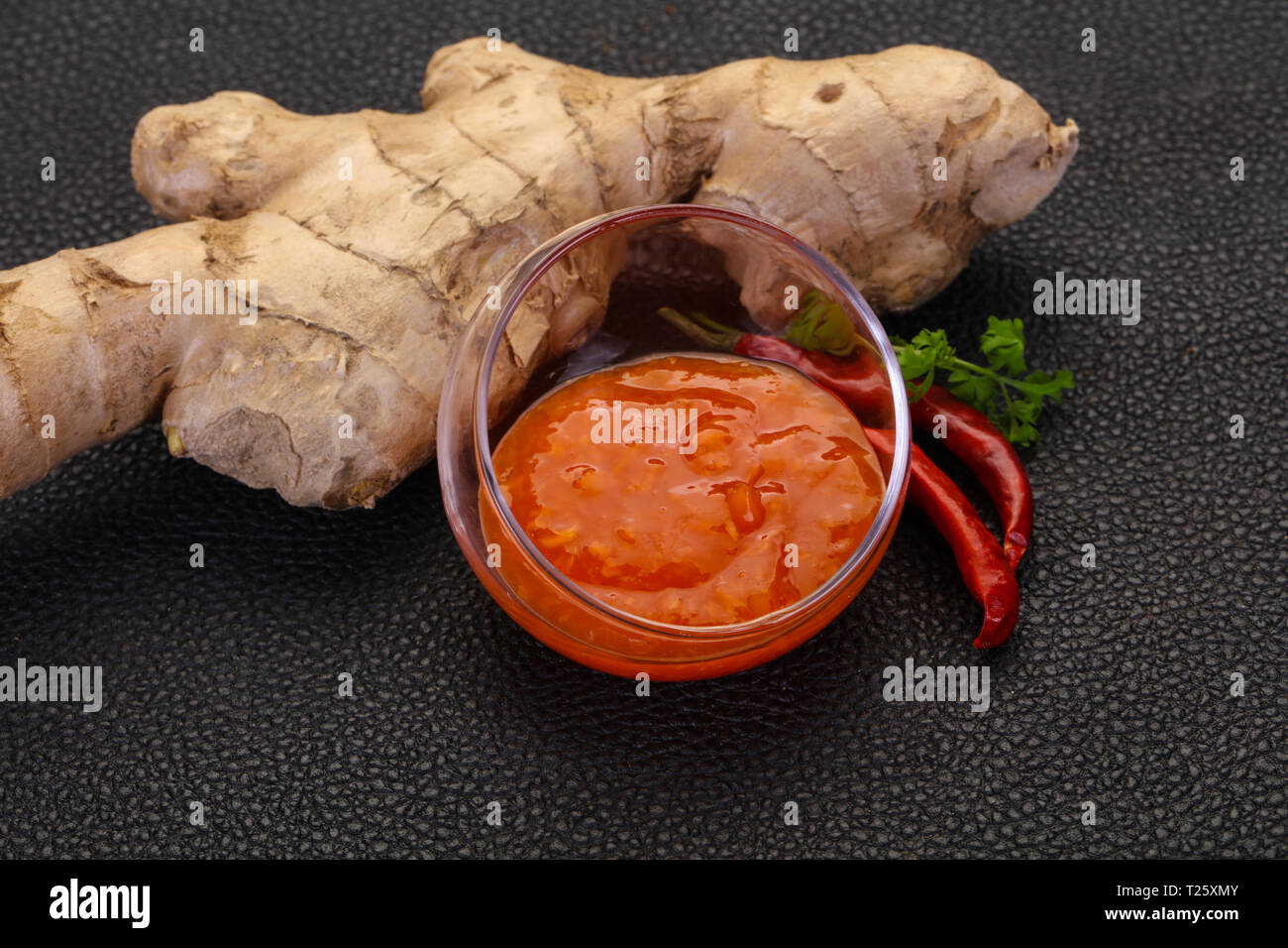 Ginger chili sauce with root and pepper Stock Photo - Alamy