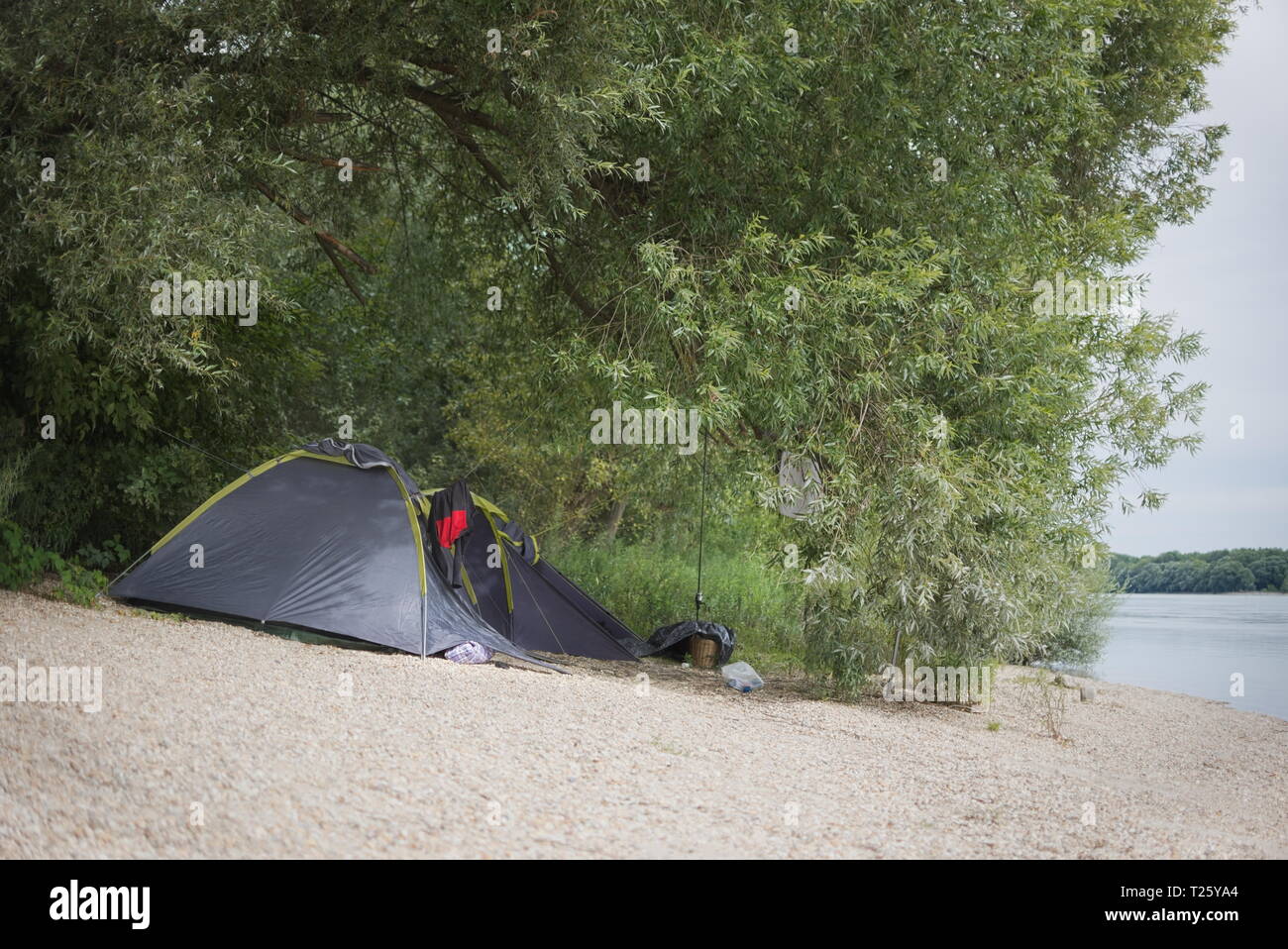 Silver Tent on the Danube River Beach Stock Photo - Alamy