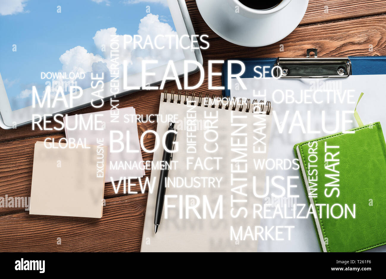 Top view of modern workplace with office stuff and business-related ...