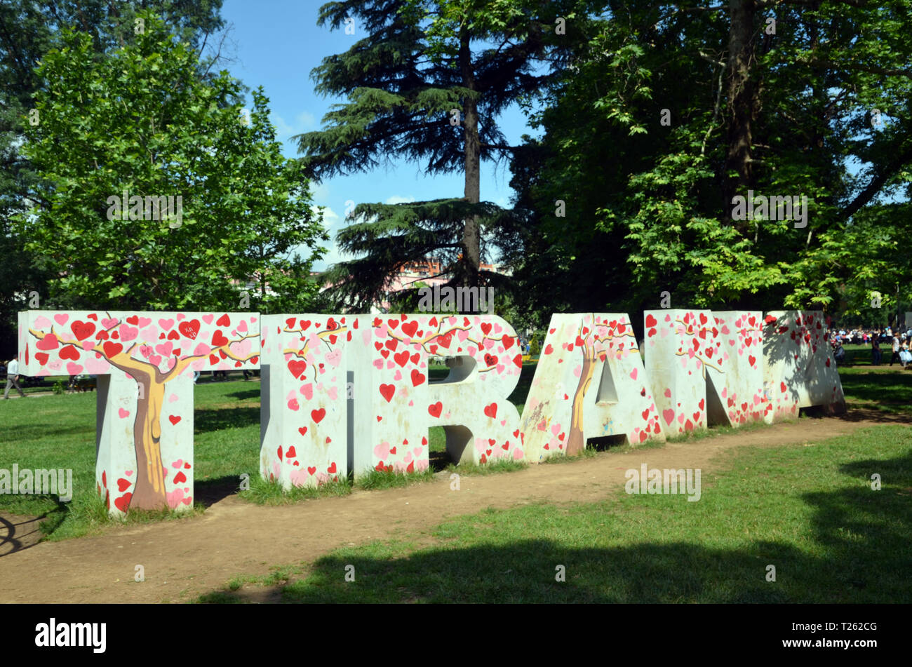 Albania, Tirana (part 1), I Love Tirana Sign in Rinia Park Stock Photo ...