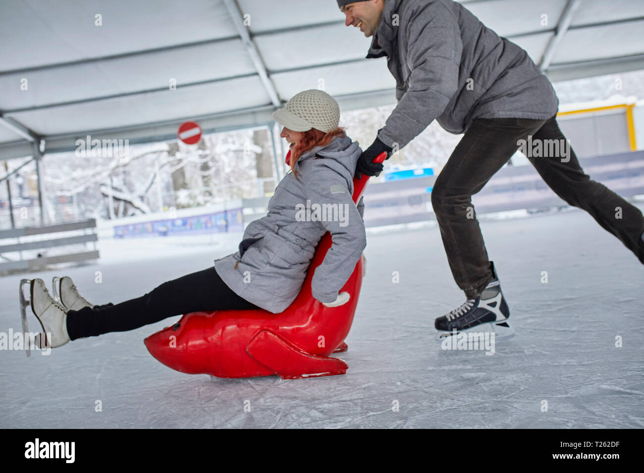 Using seal sledge to push woman hi-res stock photography and images - Alamy