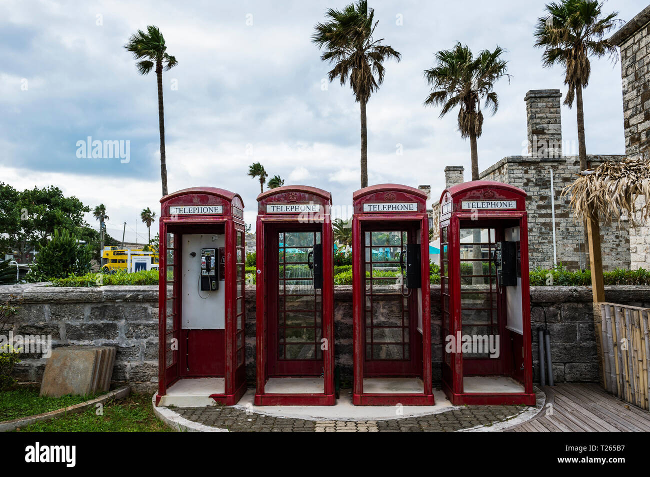 Bermuda, Old british phone cells in the royal naval dockyard Stock ...