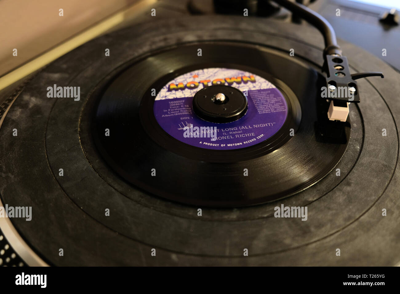 45 RPM vinyl record of Lionel Richie's song "All Night Long (All Night ...