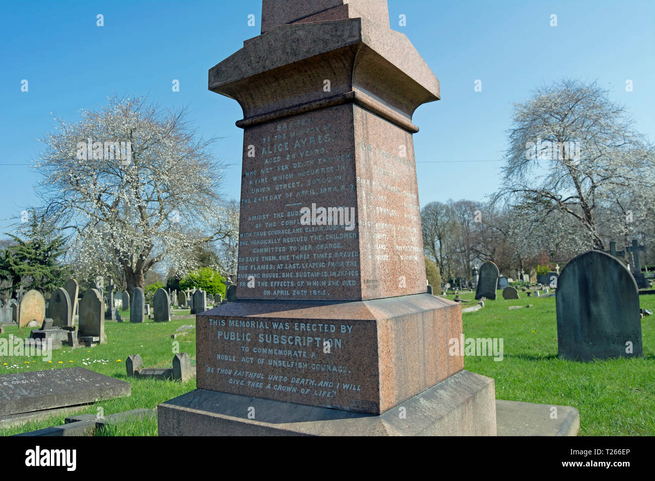 red granite obelisk in isleworth cemetery, middlesex, england, marking ...