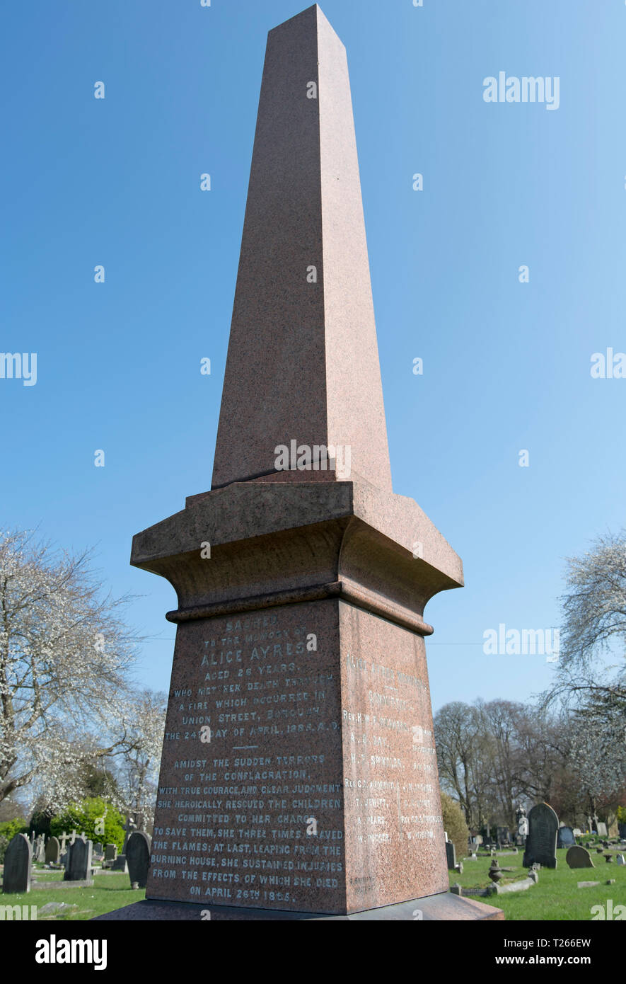 red granite obelisk in isleworth cemetery, middlesex, england, marking ...