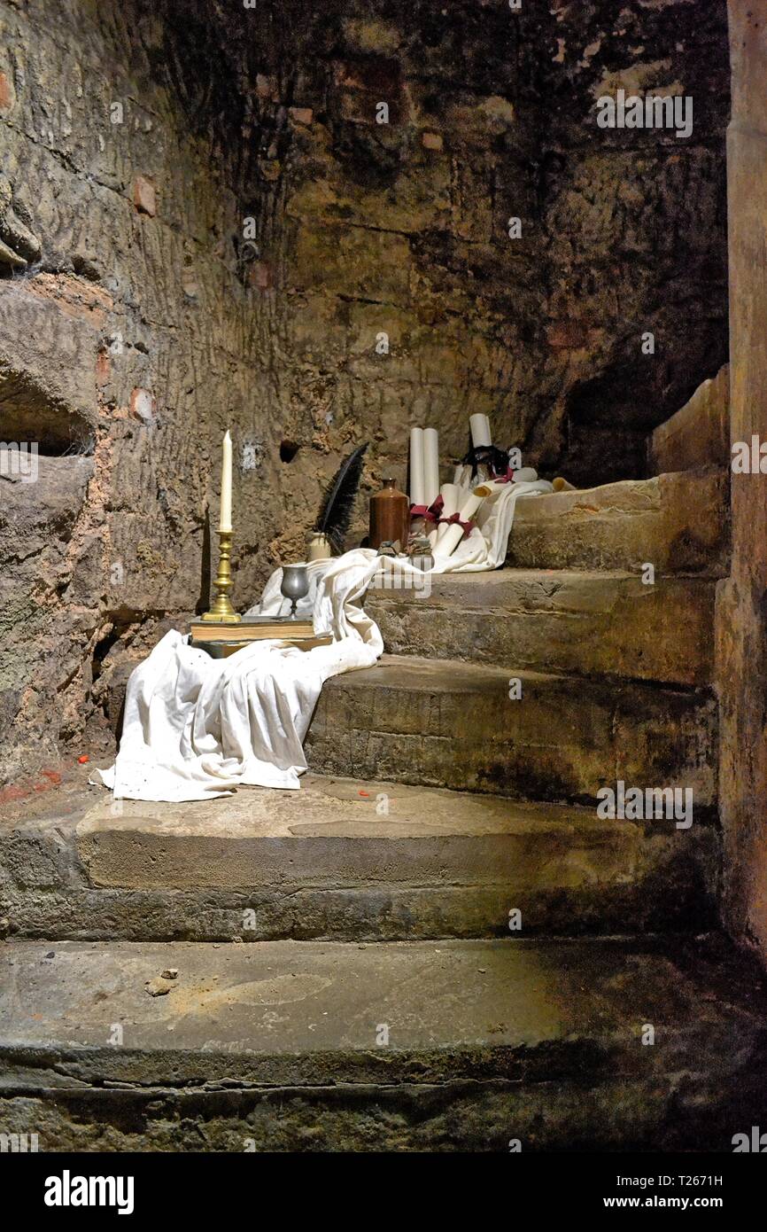 Steps to the Watergate Tower at Warwick Castle, Warwickshire, West ...