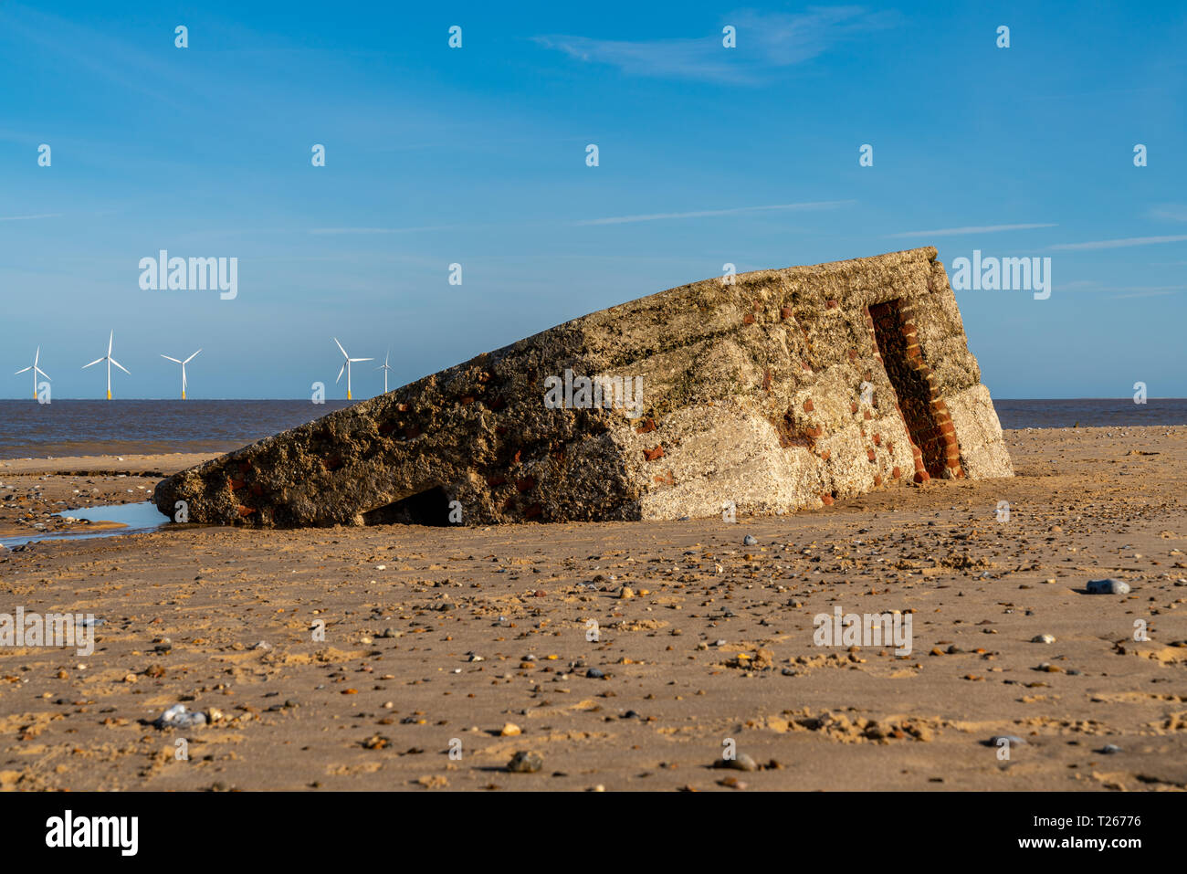 North sea coast in Caister-on-Sea, Norfolk, England, UK - with an old ...