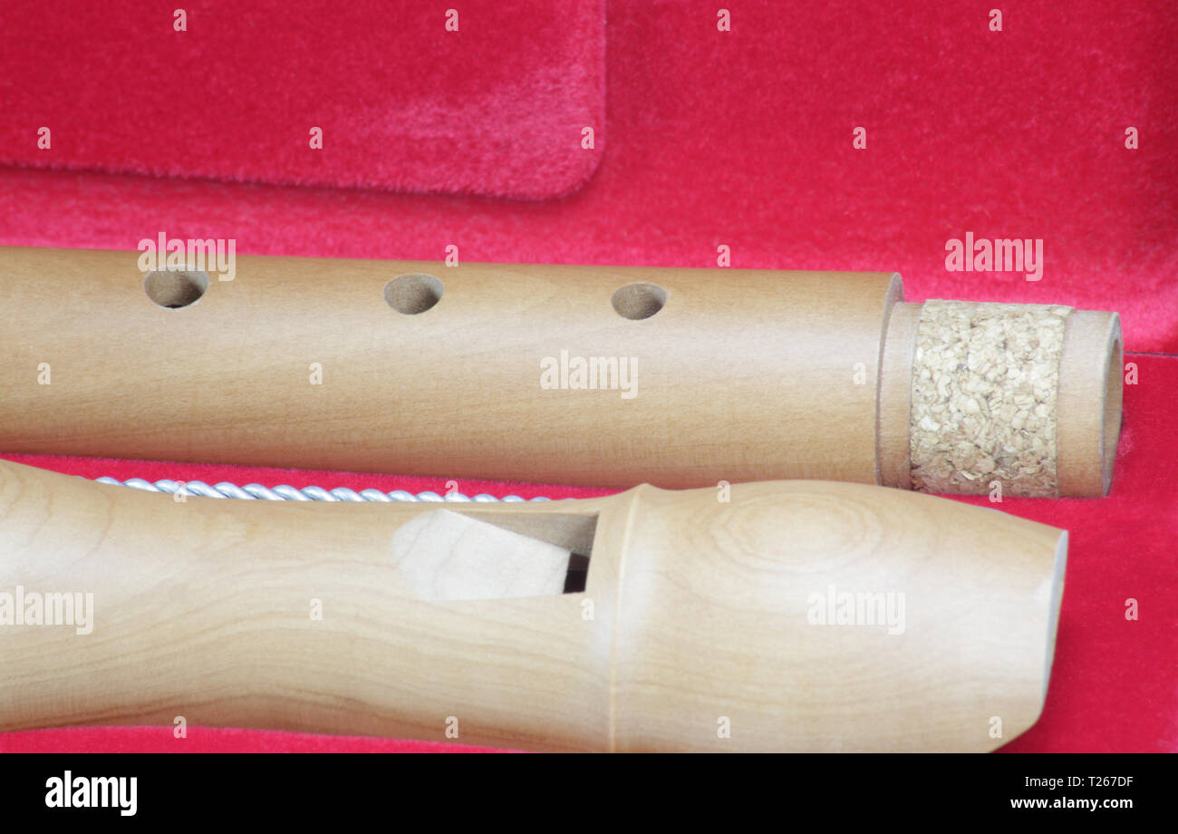 wood recorder in red case Stock Photo - Alamy