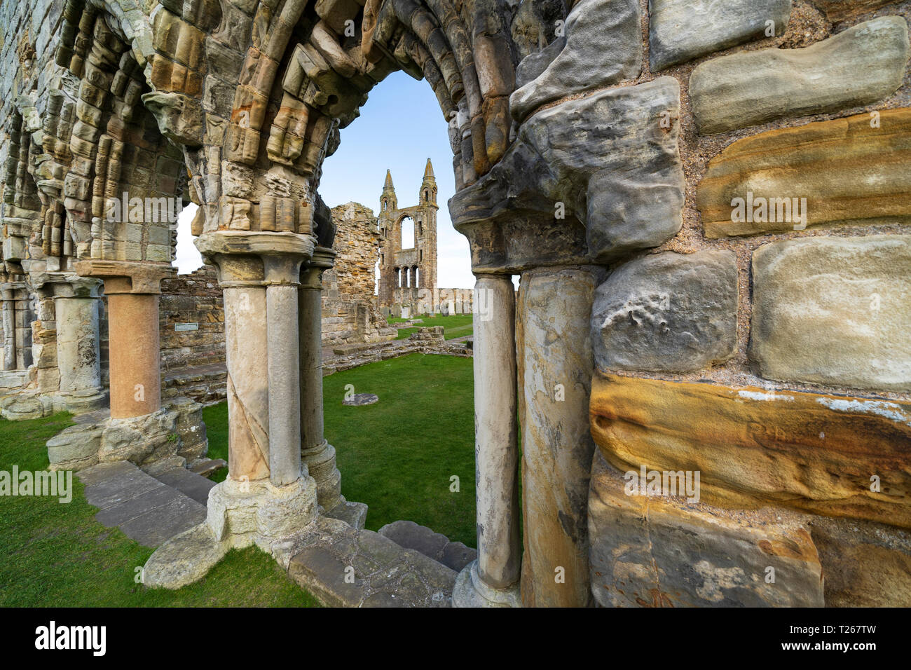 View of ruins of St Andrews Cathedral in St Andrews, Fife, Scotland, UK ...