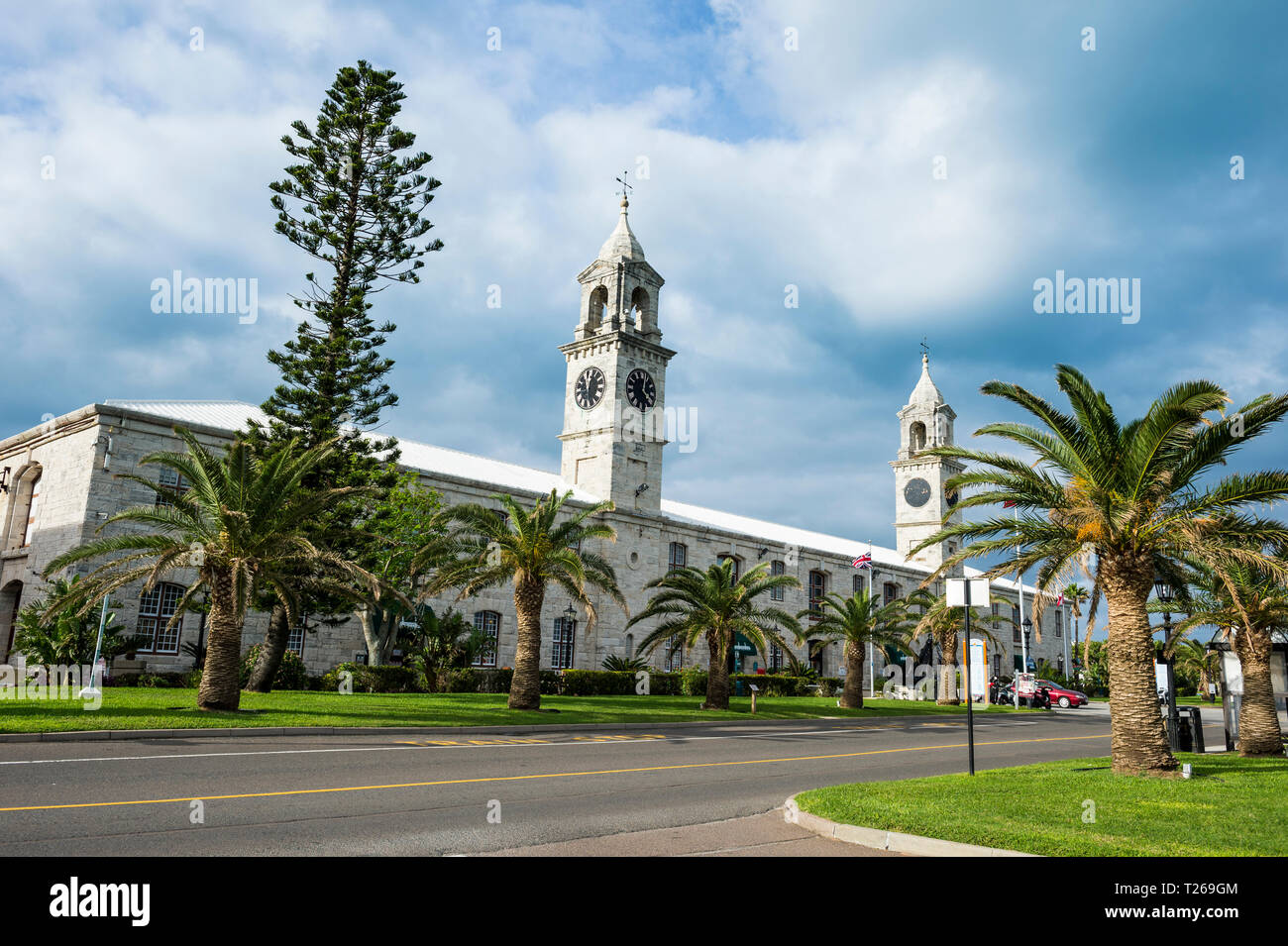 Bermuda, Clock tower and shopping mall in the royal naval dockyard, old ...