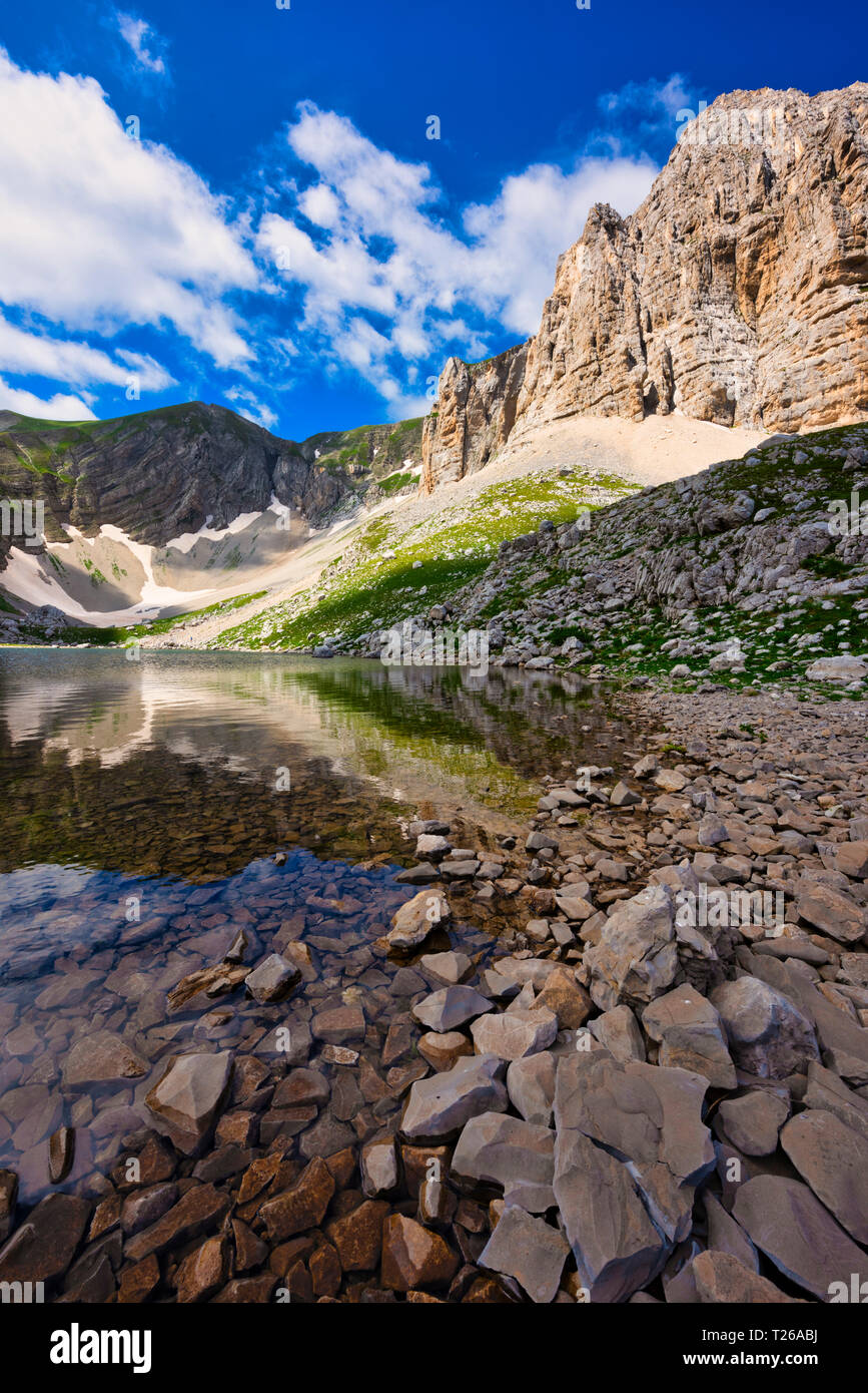 Italy, Umbria, Sibillini mountains, Lago di Pilato in summer Stock ...