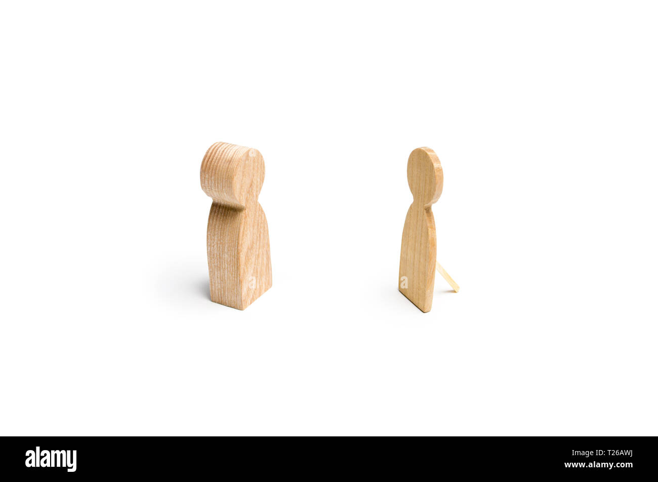 A wooden figure of a person is trying to communicate with a false ...