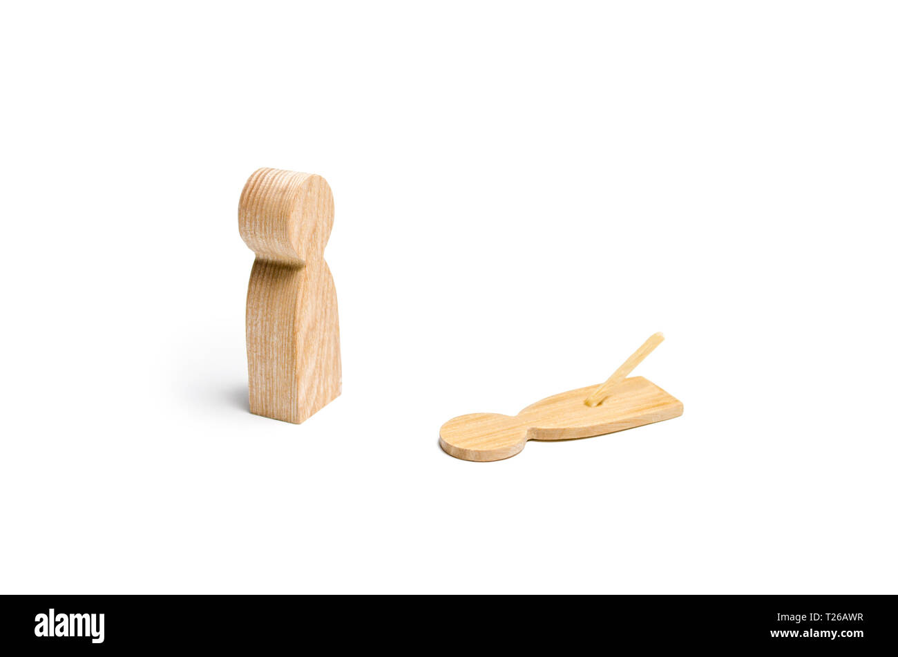 A wooden figure of a person is trying to communicate with a false ...