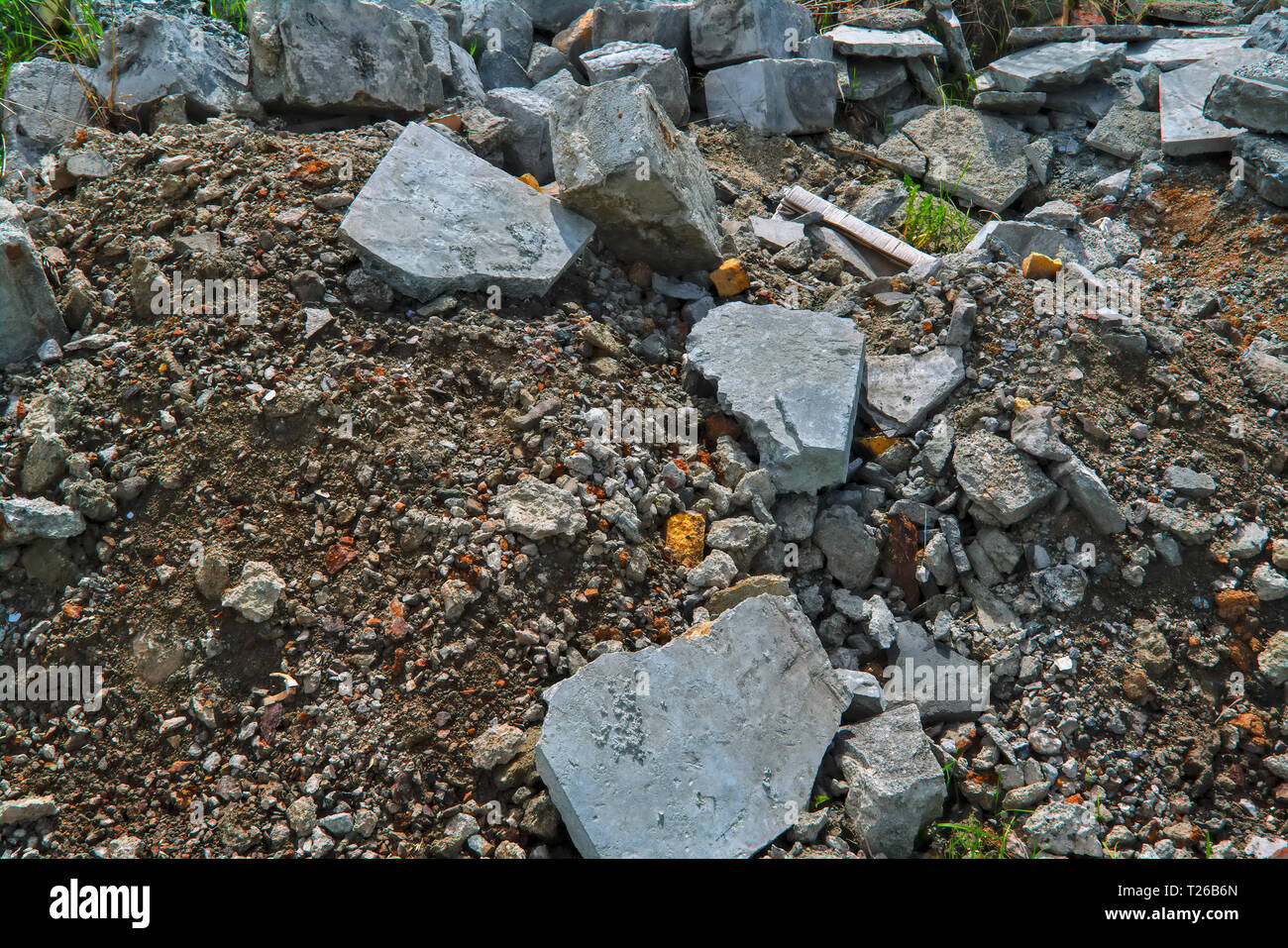 Ruins of a building in the city. View on a collapsed concrete ...