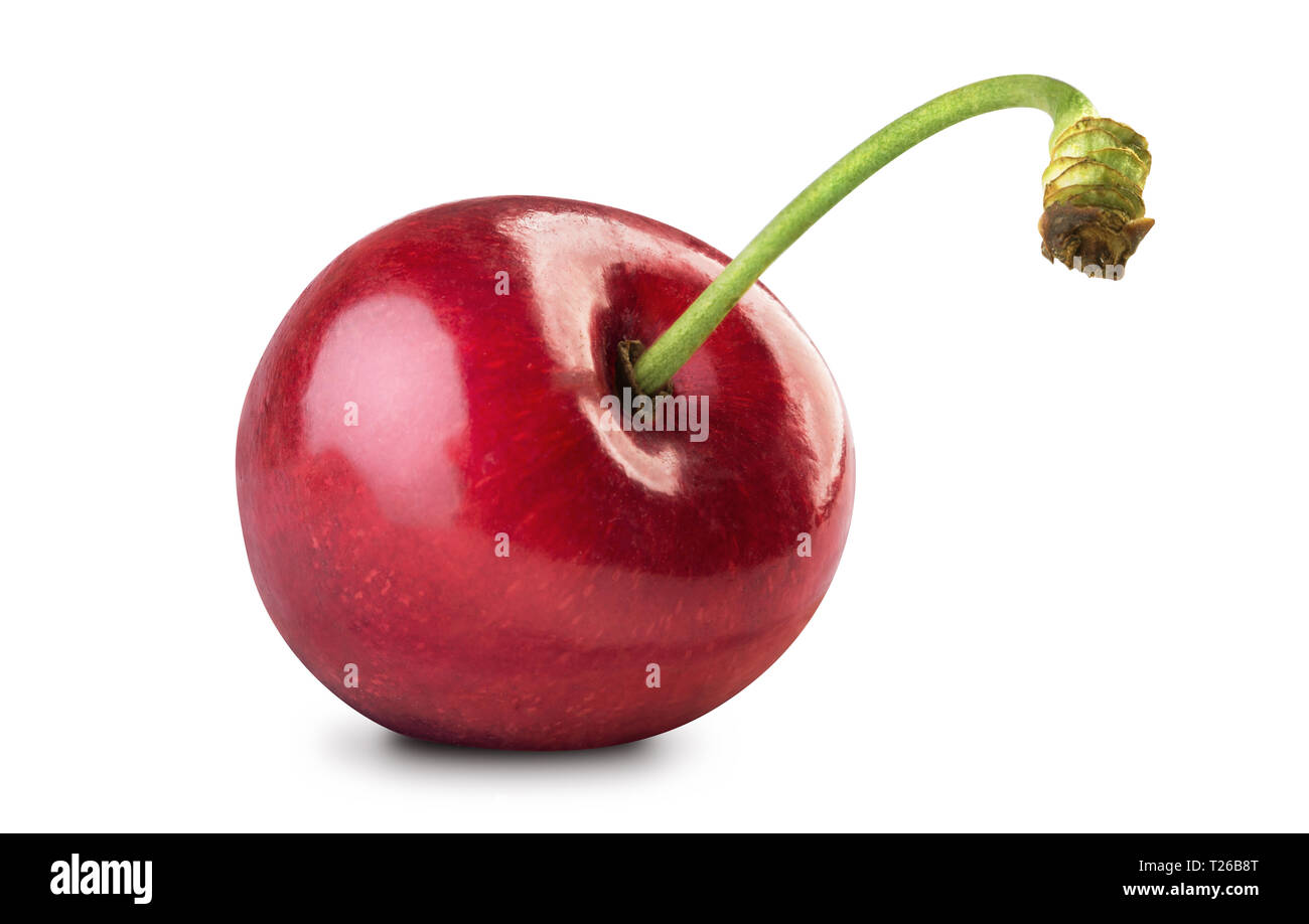 Single ripe cherry isolated on white background Stock Photo - Alamy