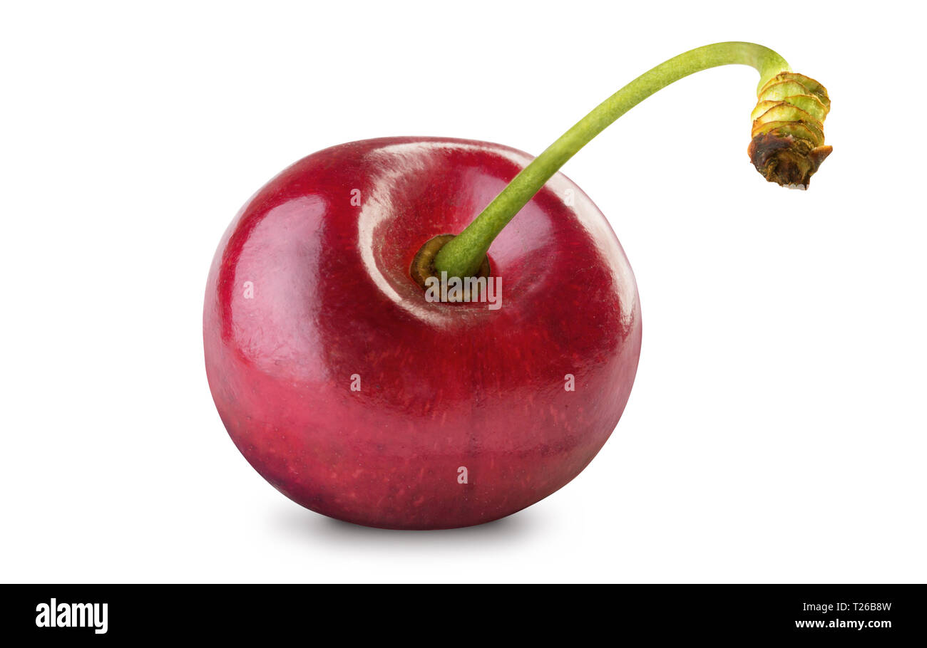 Single ripe cherry isolated on white background Stock Photo - Alamy