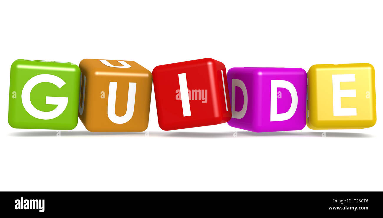 Colorful cube with guide word, 3D rendering Stock Photo - Alamy