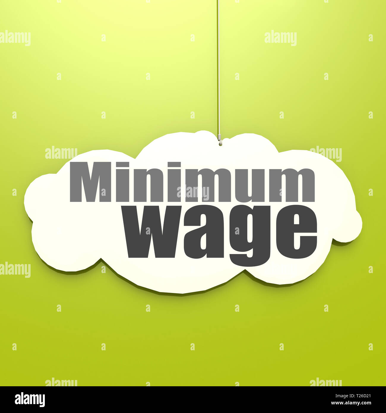 Minimum wage word on white cloud with green background, 3D rendering ...