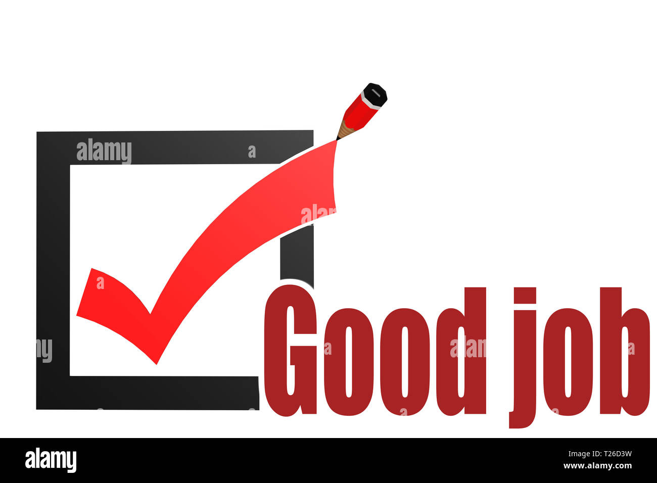 Good job word with check mark and pencil, 3D rendering Stock Photo - Alamy