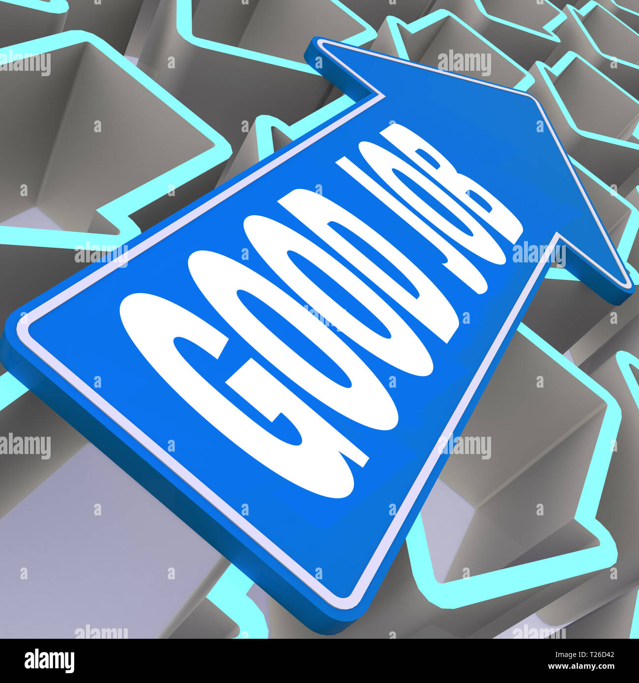 Good job word with blue arrow, 3D rendering Stock Photo - Alamy