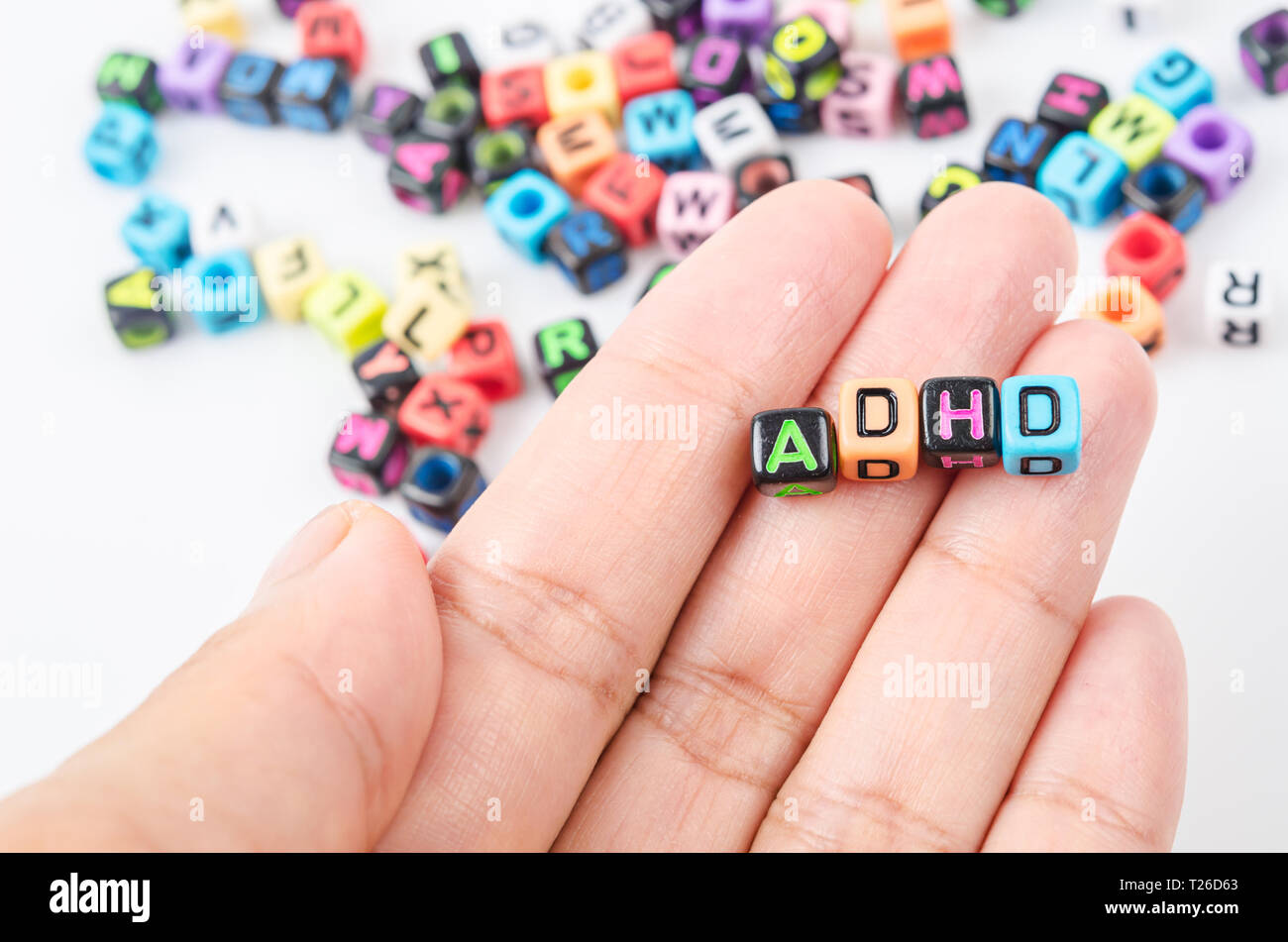 Attention Deficit Hyperactivity Disorder or ADHD concept on hand Stock ...