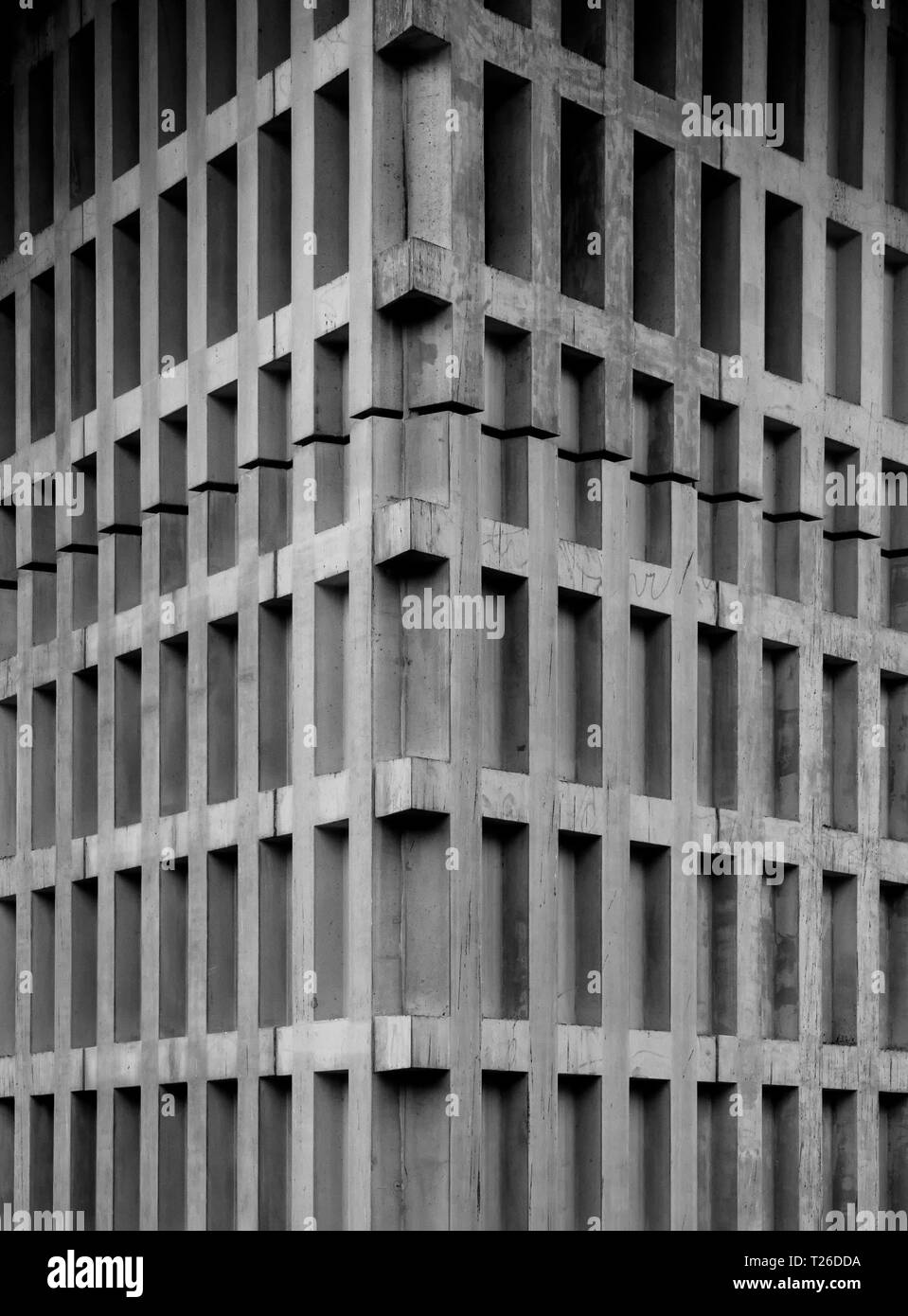 Corner of a modern concrete building with rhythmic pattern of ...