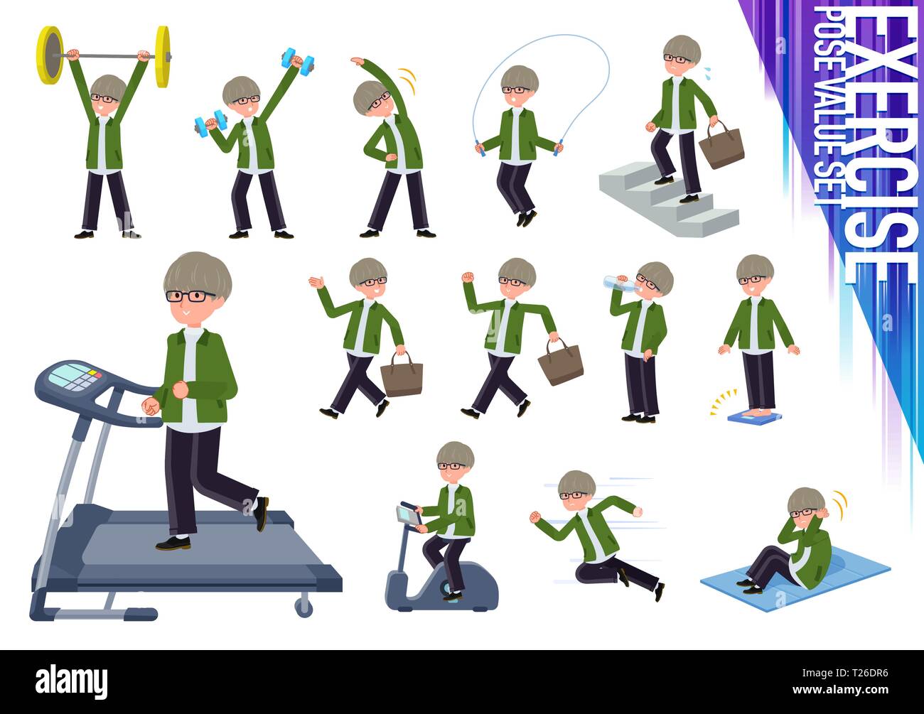A set of businessman on exercise and sports.There are various actions ...