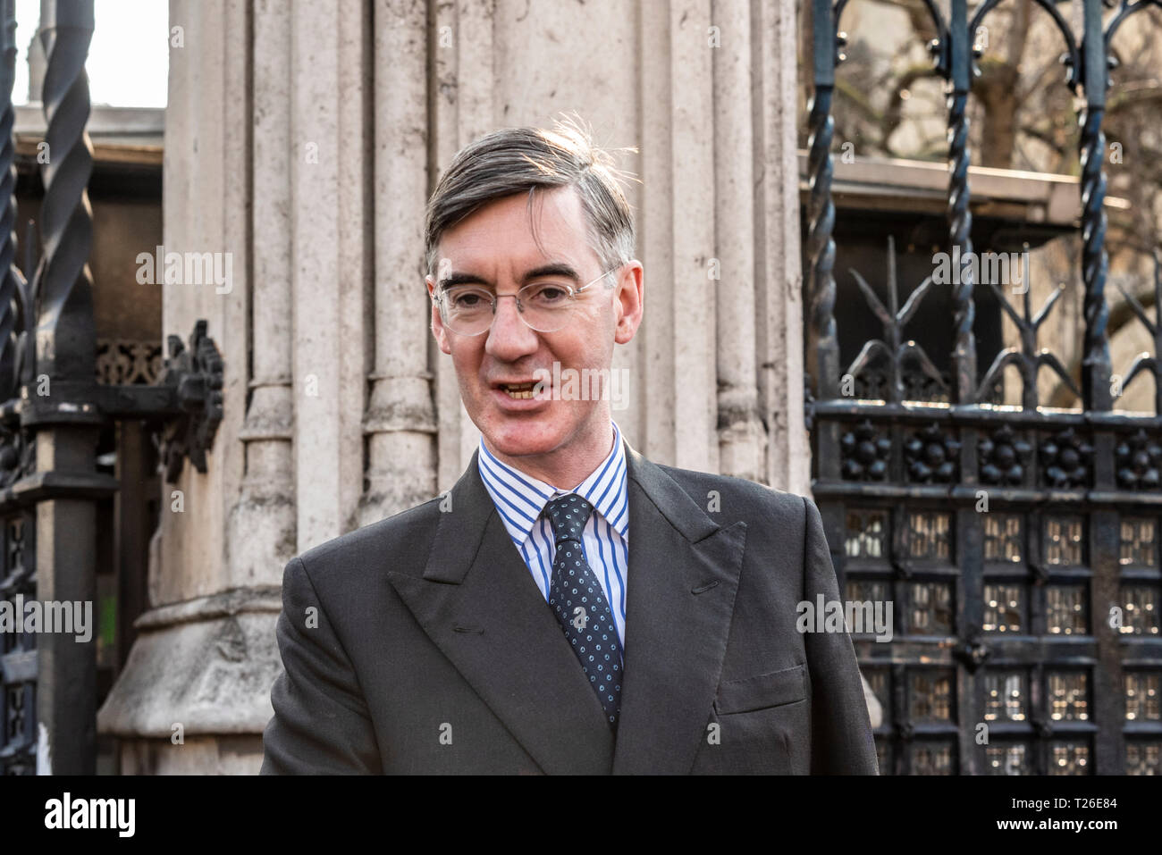 Conservative MP Jacob Rees-Mogg arriving at the Palace of Westminster ...