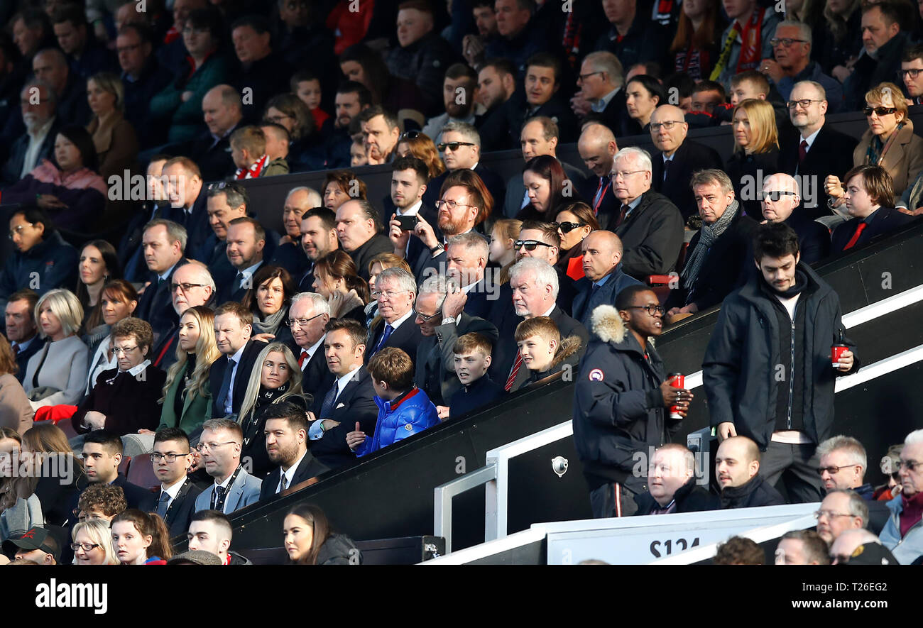 Sir Alex Ferguson (centre) in the stands during the Premier League ...
