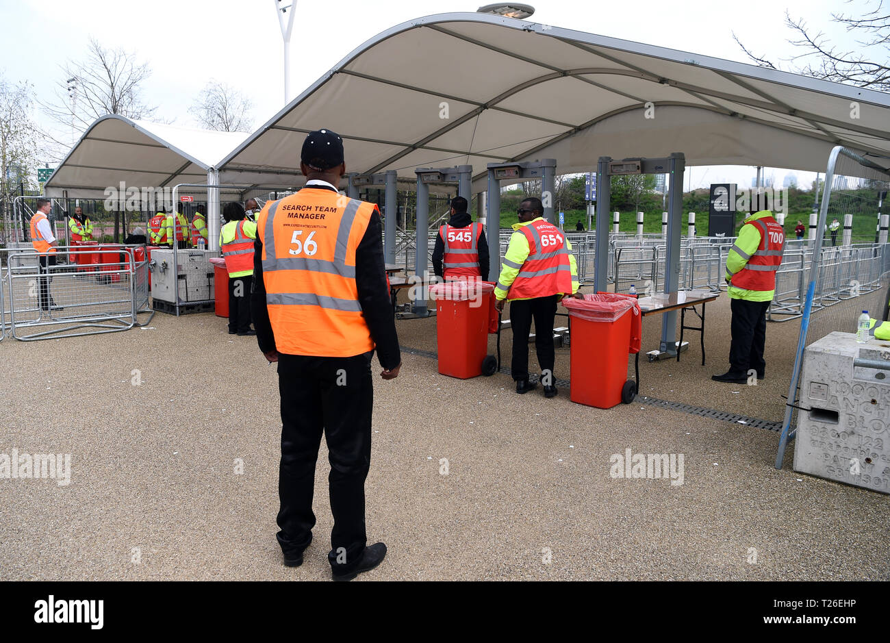 Security checks outside the ground before the Premier League match at ...