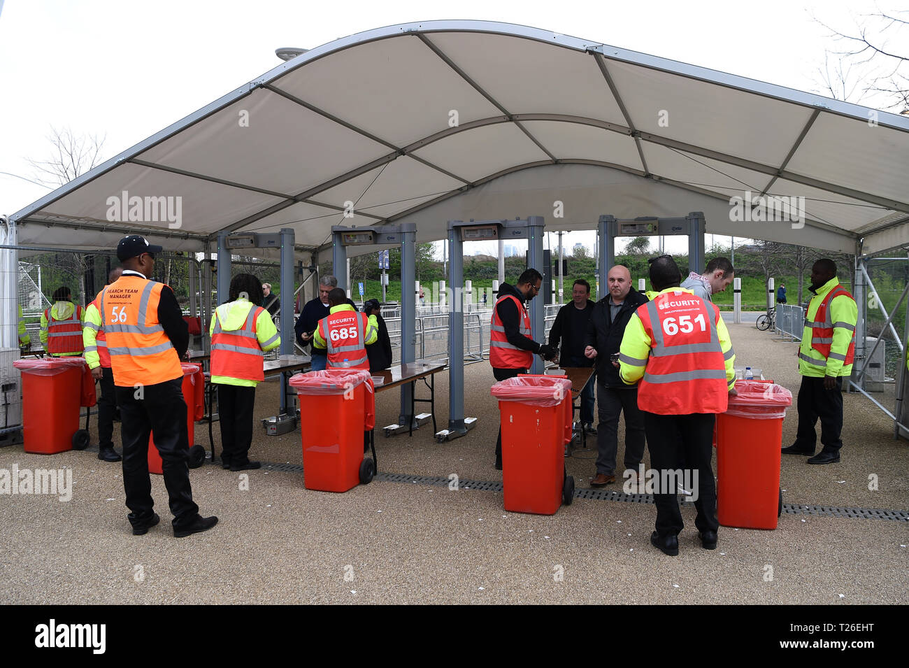 Security checks outside the ground before the Premier League match at ...